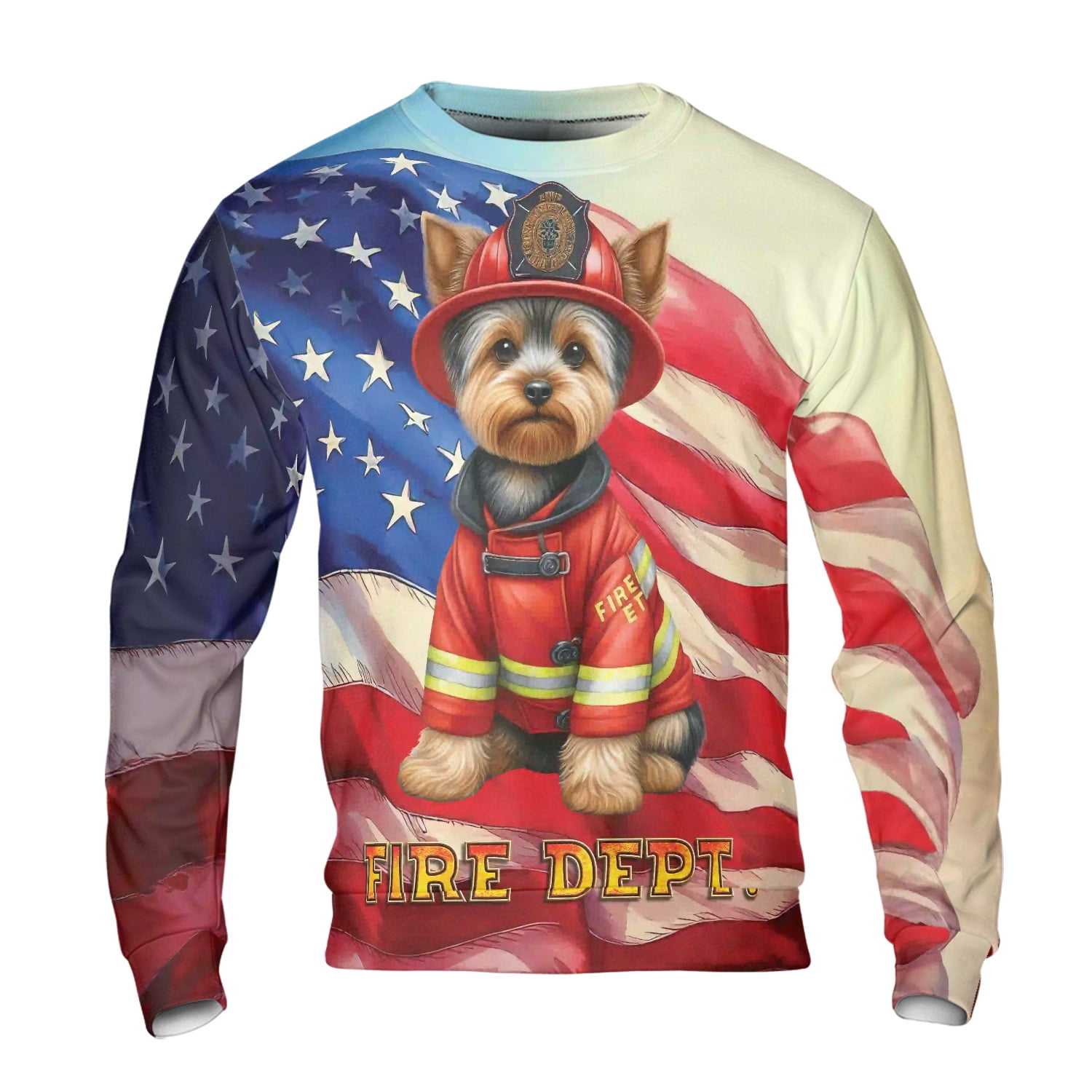 Firefighter Yorkshire Terrier Hero Rescue Fire Dept Fireman USA Flag ...