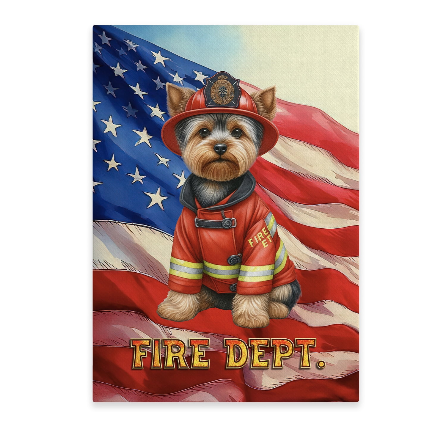 Firefighter Yorkshire Terrier Hero Rescue Fire Dept Fireman USA Flag ...