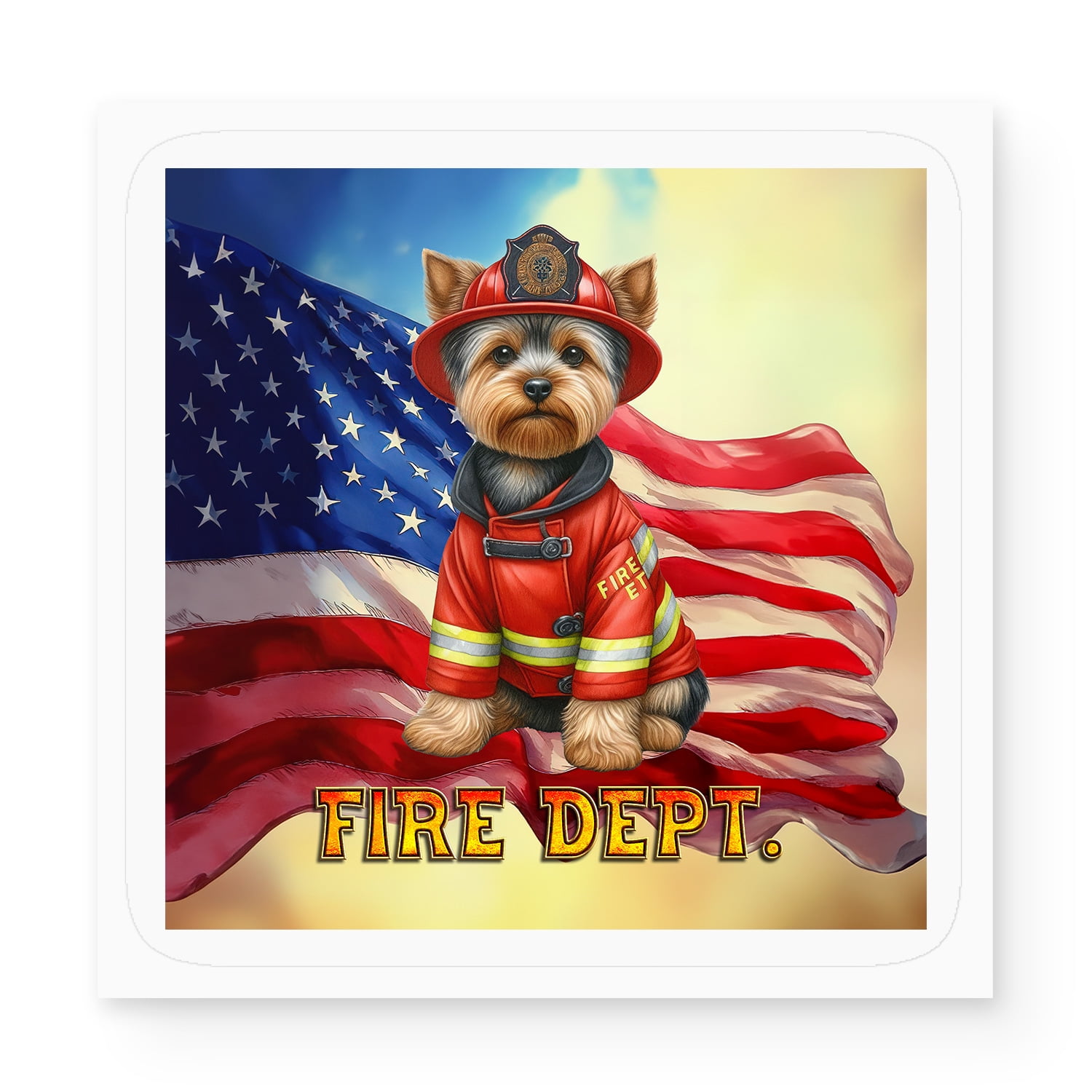 Firefighter Yorkshire Terrier Hero Rescue Fire Dept Fireman USA Flag ...