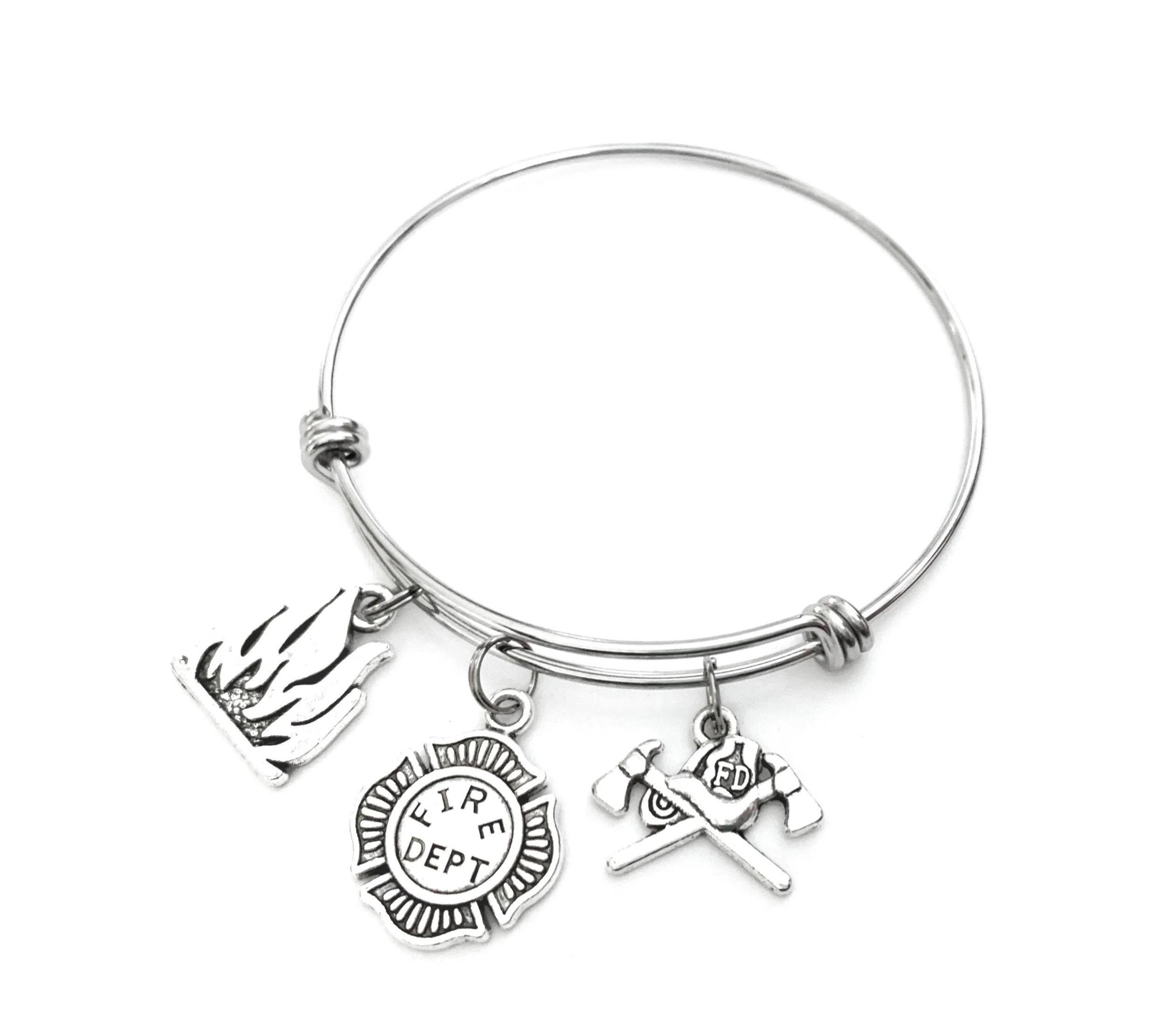 Firefighter themed charm bracelet. Expandable Bracelet includes Flame ...