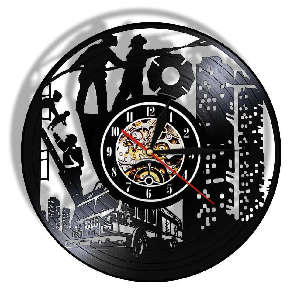 Firefighters Vinyl Record Clock Fire Station Fire Department Wall Art ...