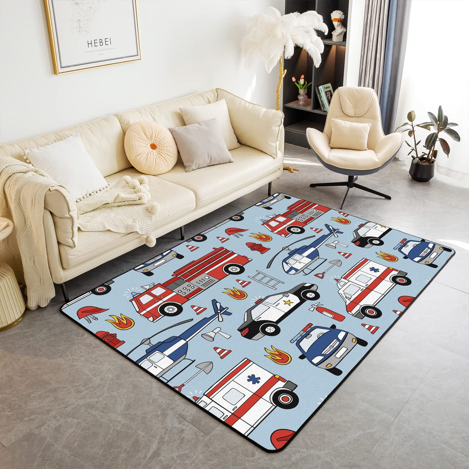 Firefighting Truck Area Rug Fire Truck Carpet for Teen Cartoon ...