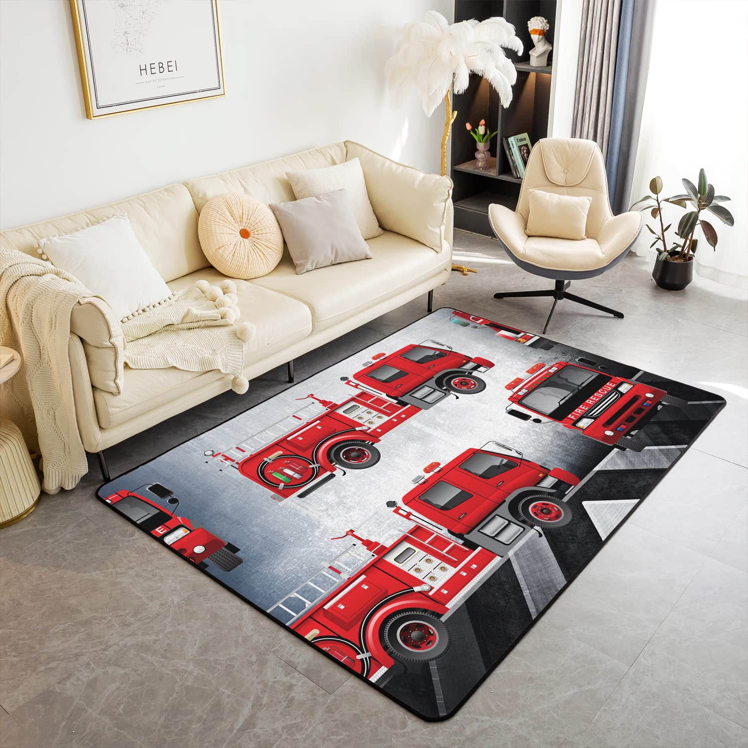 Firefighting Truck Area Rug Fire Truck Carpet for Teen Cartoon ...