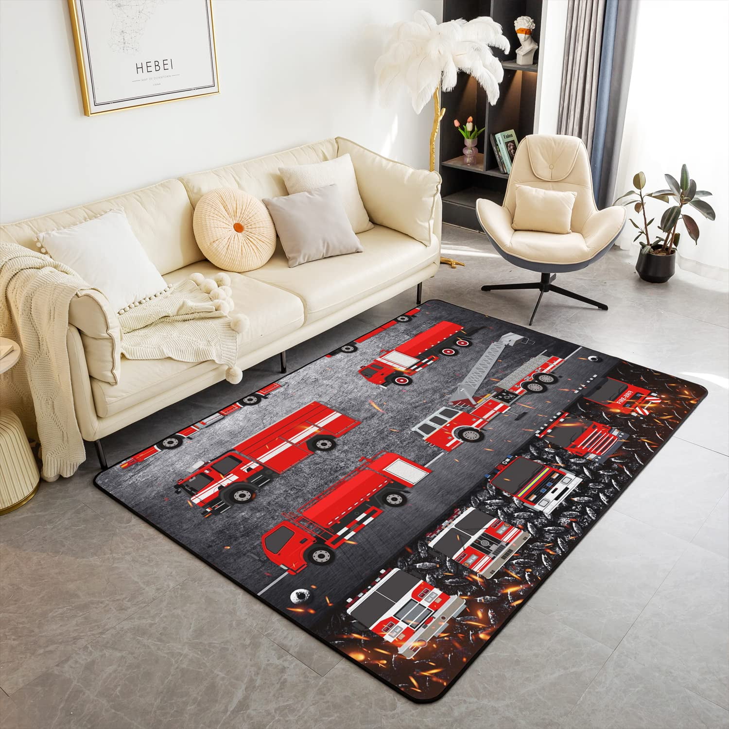 Firefighting Truck Area Rug Fire Truck Carpet for Teen Cartoon ...