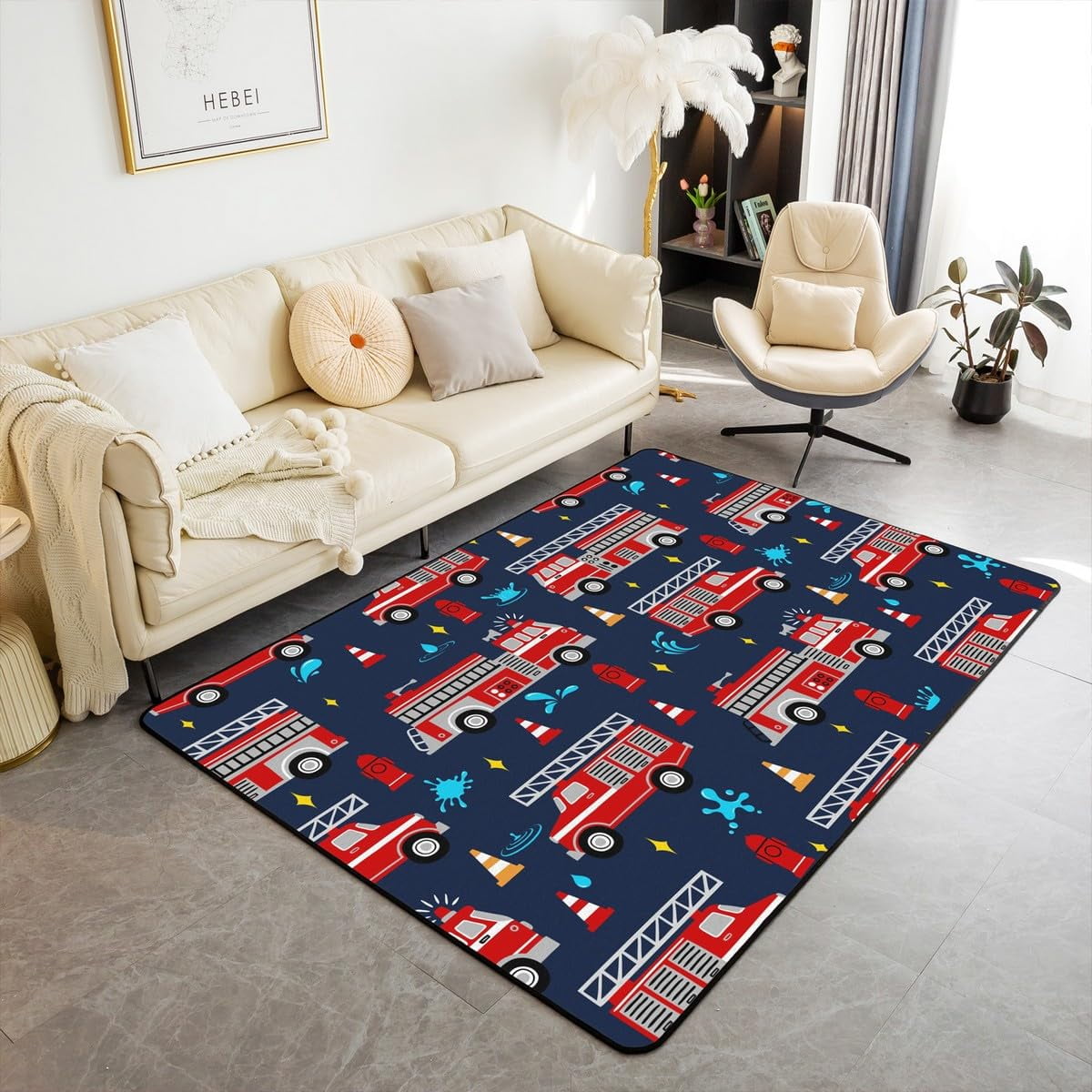 Firefighting Truck Area Rug Fire Truck Carpet for Teen Cartoon ...