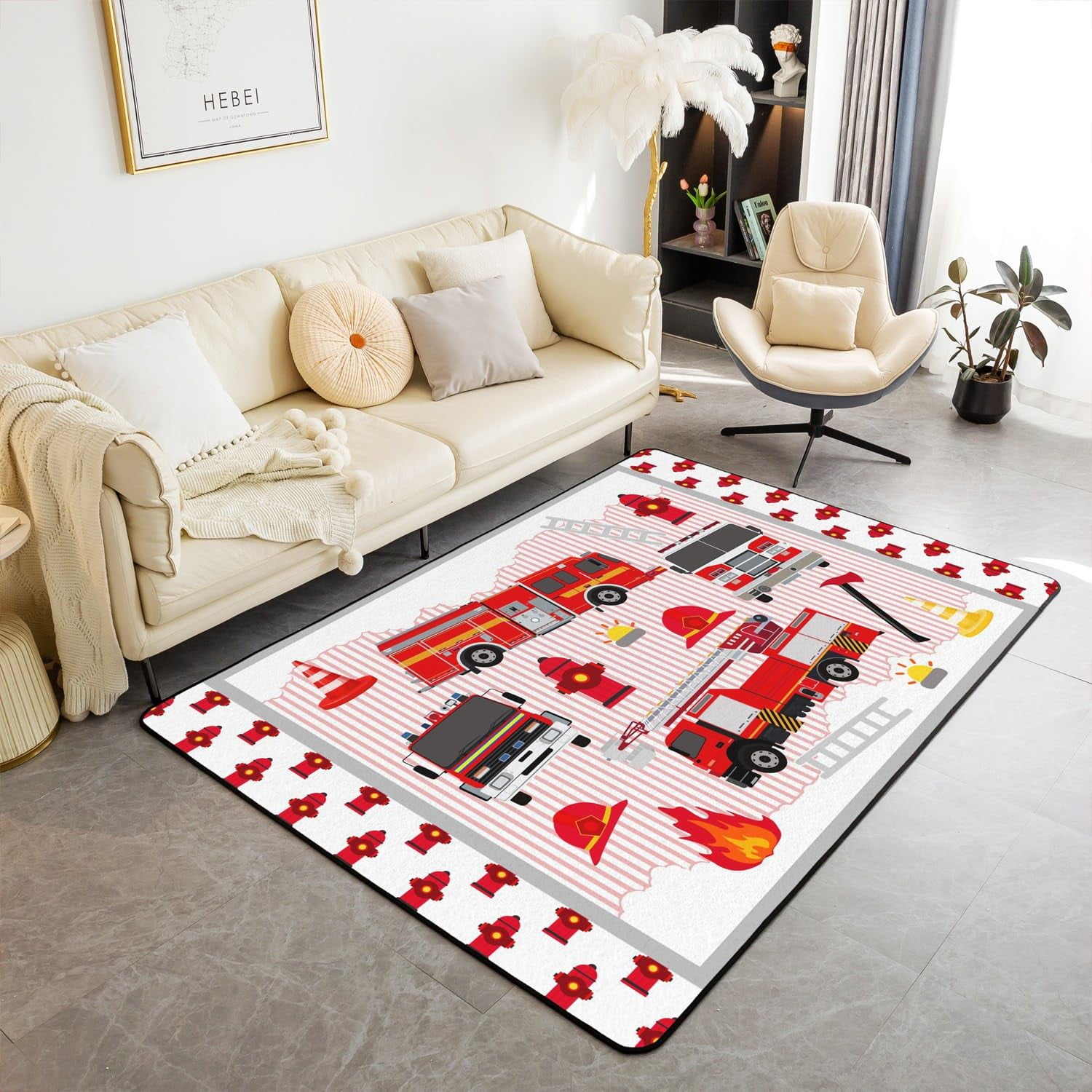 Firefighting Truck Area Rug Fire Truck Carpet for Teen Cartoon ...