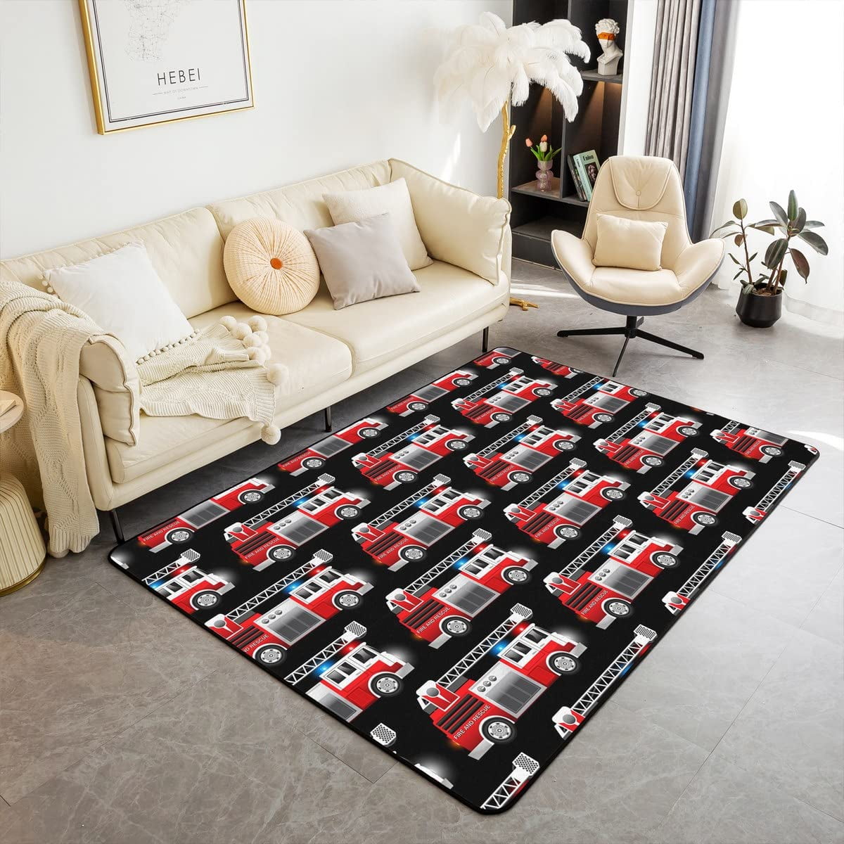 Firefighting Truck Area Rug Fire Truck Carpet for Teen Cartoon ...