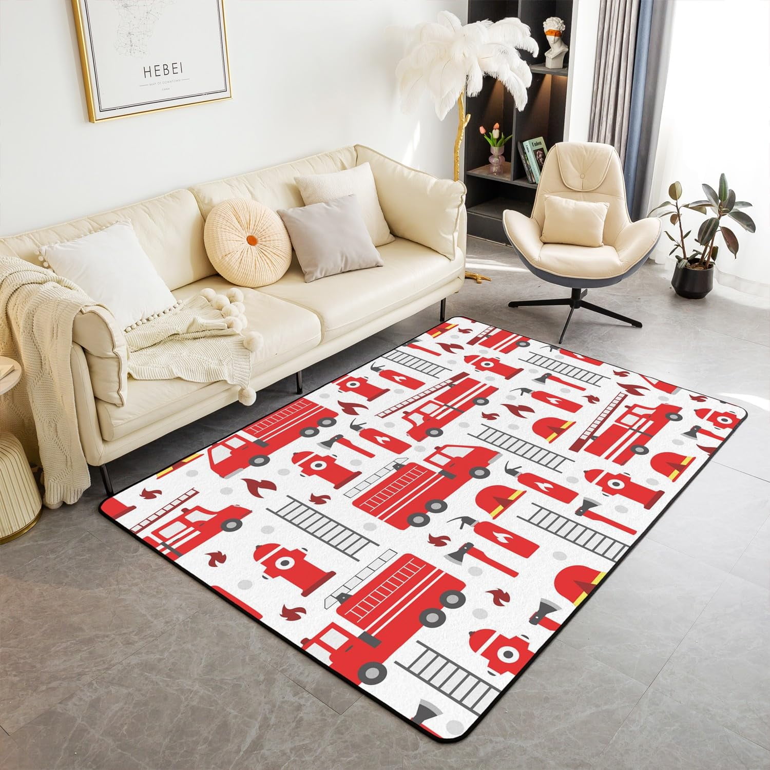 Firefighting Truck Area Rug Fire Truck Carpet for Teen Cartoon ...