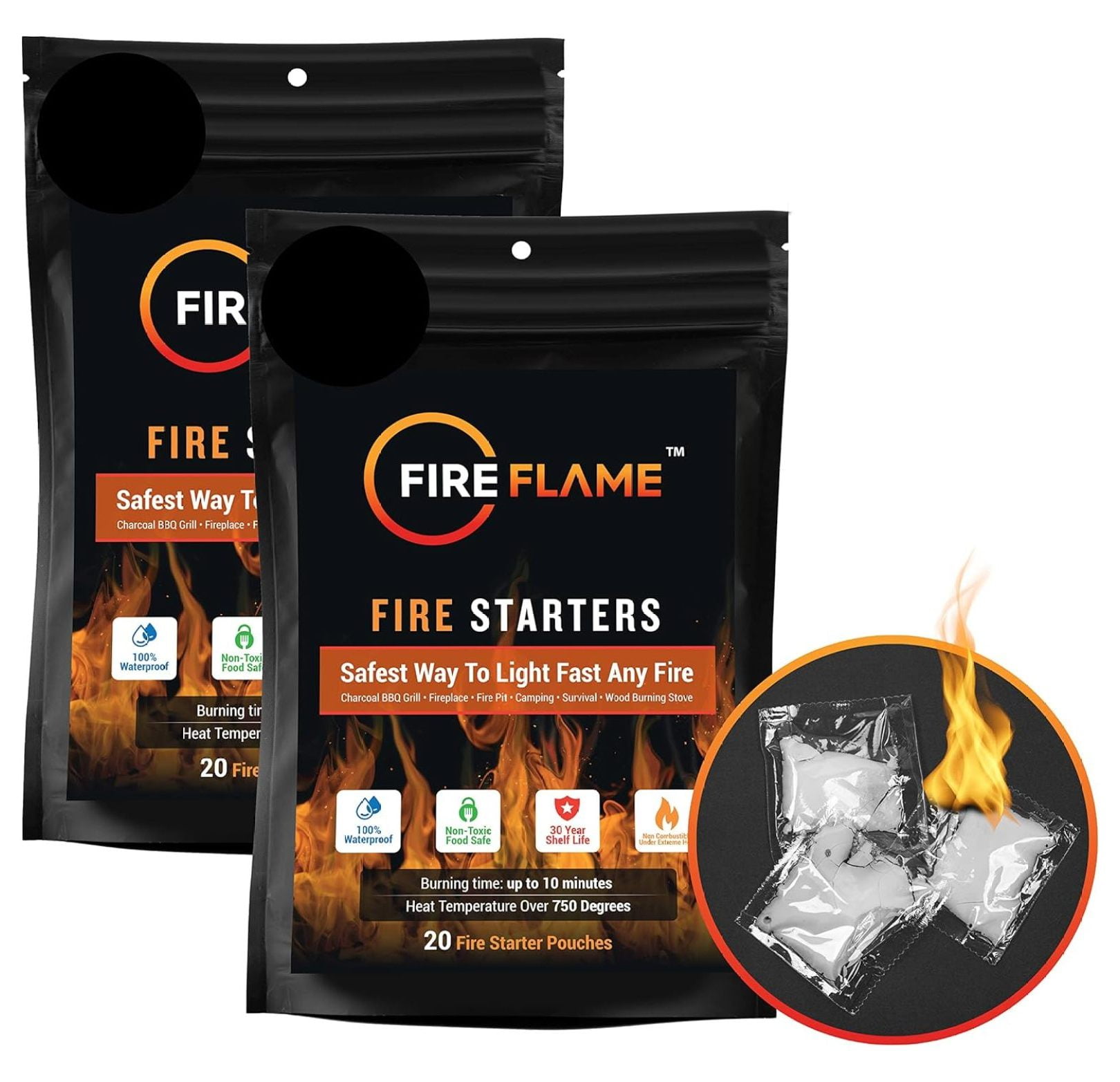 Fireflame Quick Fire Starter - 100% Waterproof All-Purpose Indoor & Outdoor Firestarter, for ...