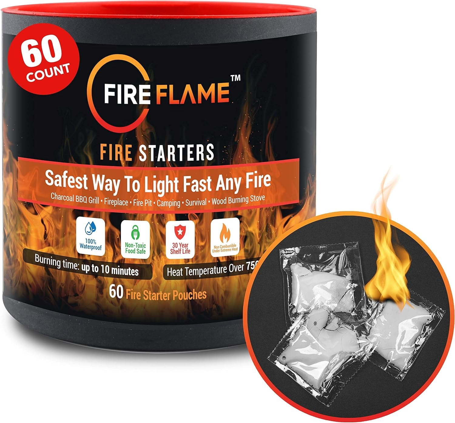 FireFlame Instant Fire Starter - Waterproof, Odorless, Non-Toxic - 60 ...