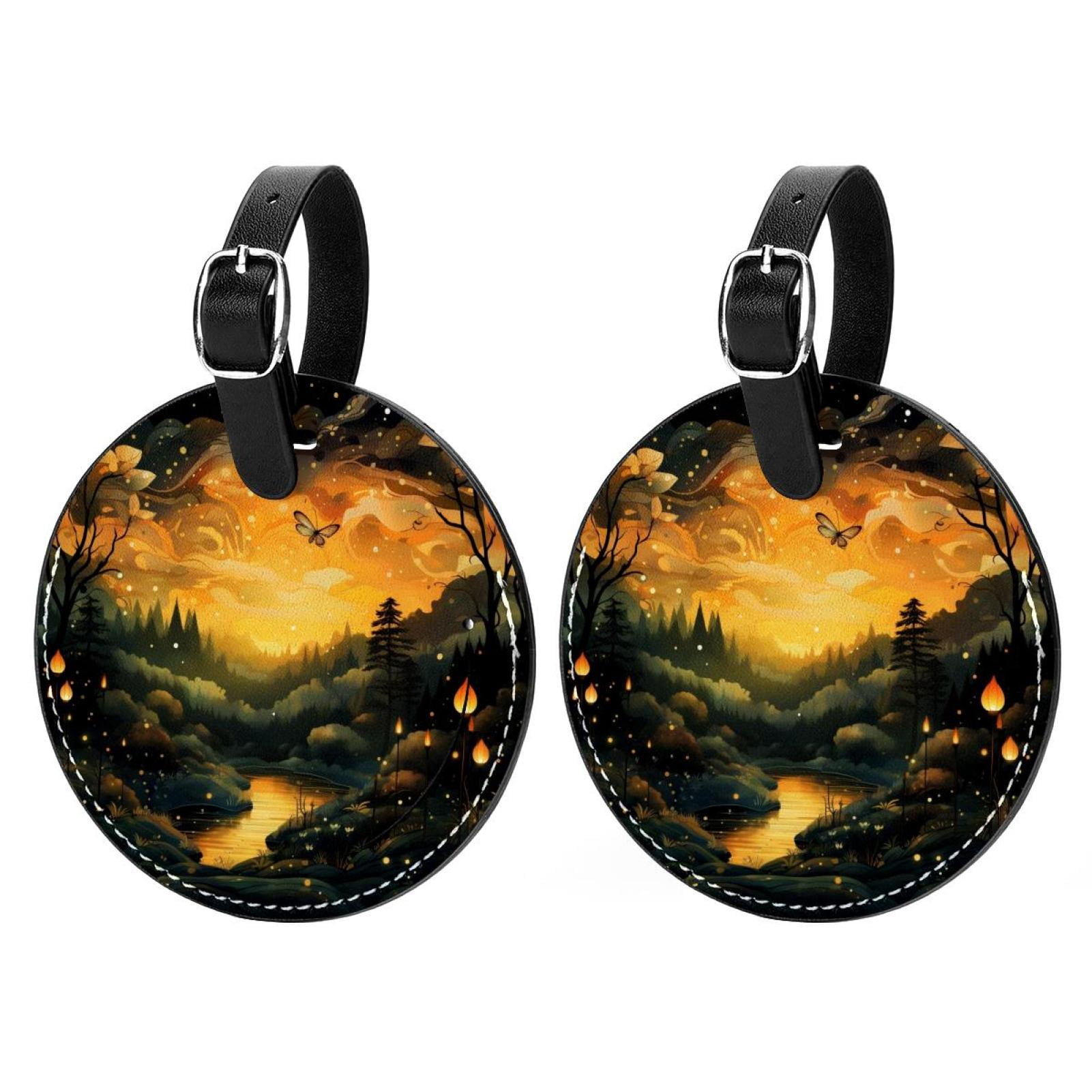 Fireflies 2Pcs PU Leather Round Luggage Tags with Privacy Cover and ...