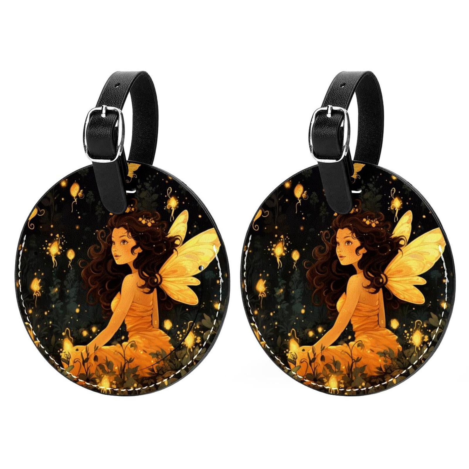 Fireflies 2Pcs PU Leather Round Luggage Tags with Privacy Cover and ...