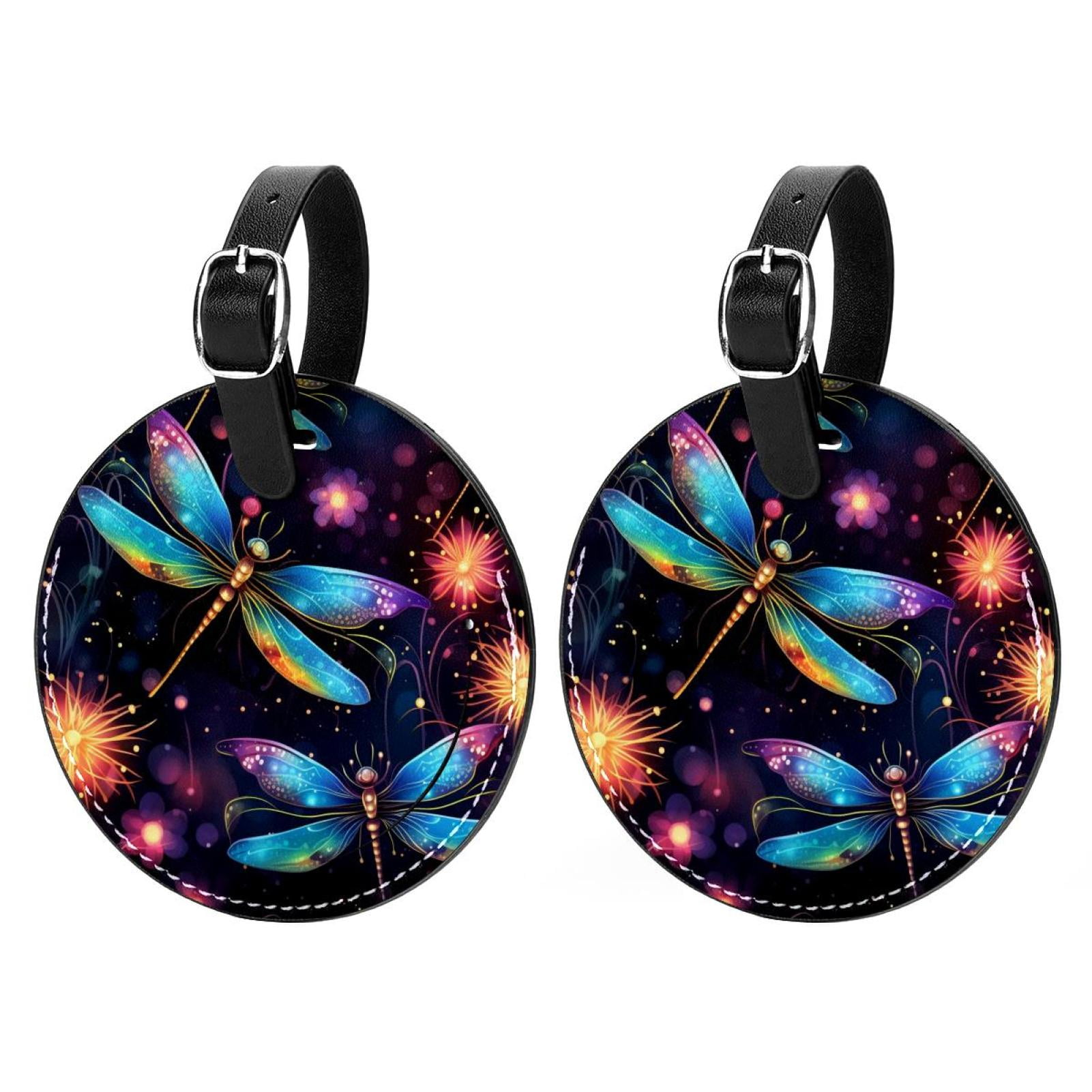 Fireflies 2Pcs PU Leather Round Luggage Tags with Privacy Cover and ...