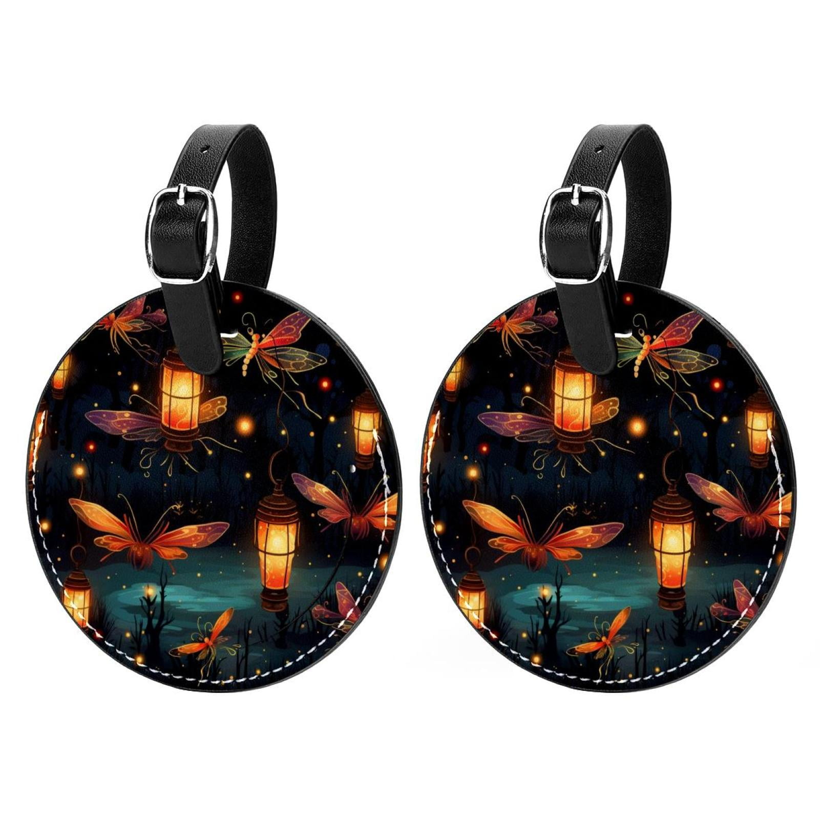 Fireflies 2Pcs PU Leather Round Luggage Tags with Privacy Cover and ...