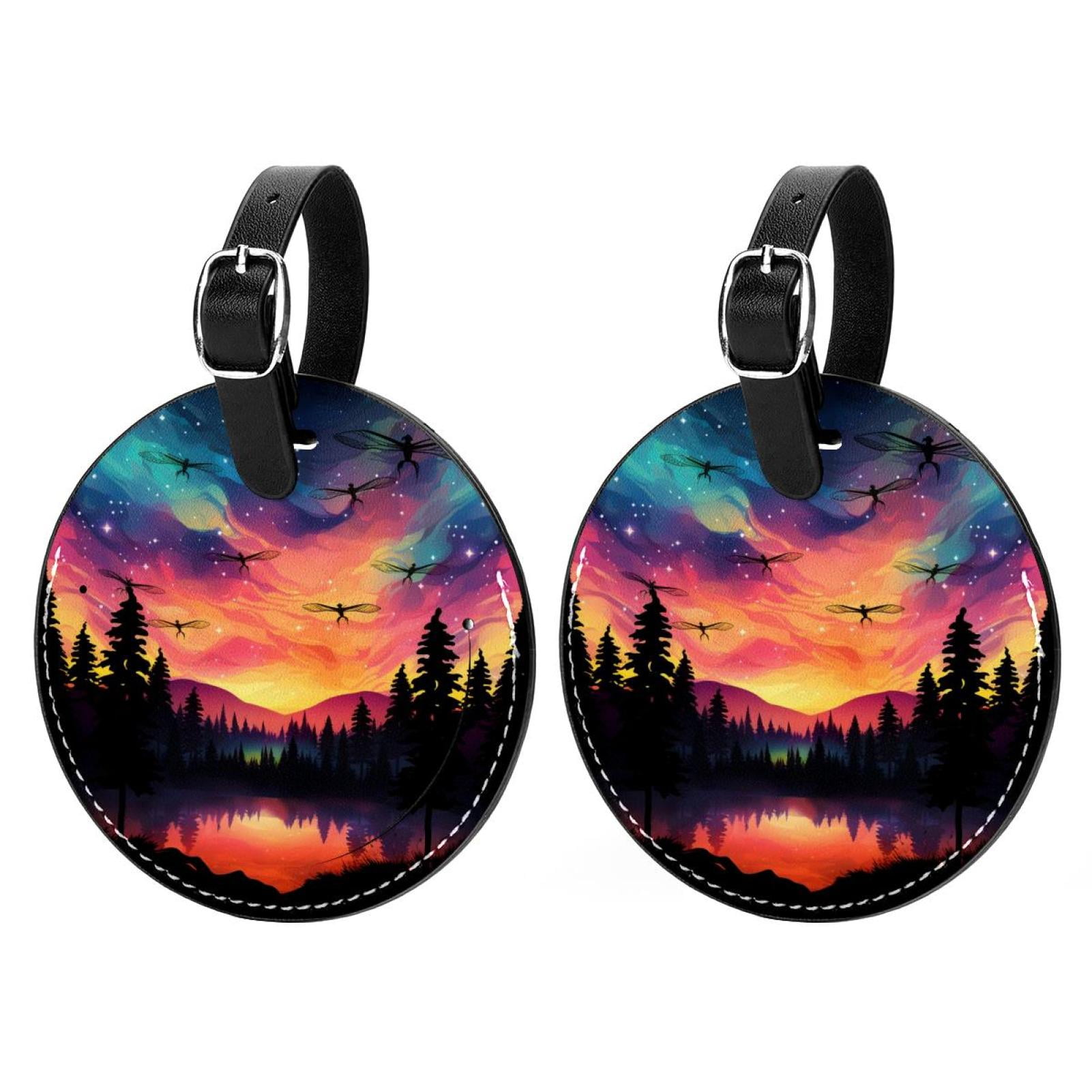 Fireflies 2Pcs PU Leather Round Luggage Tags with Privacy Cover and ...