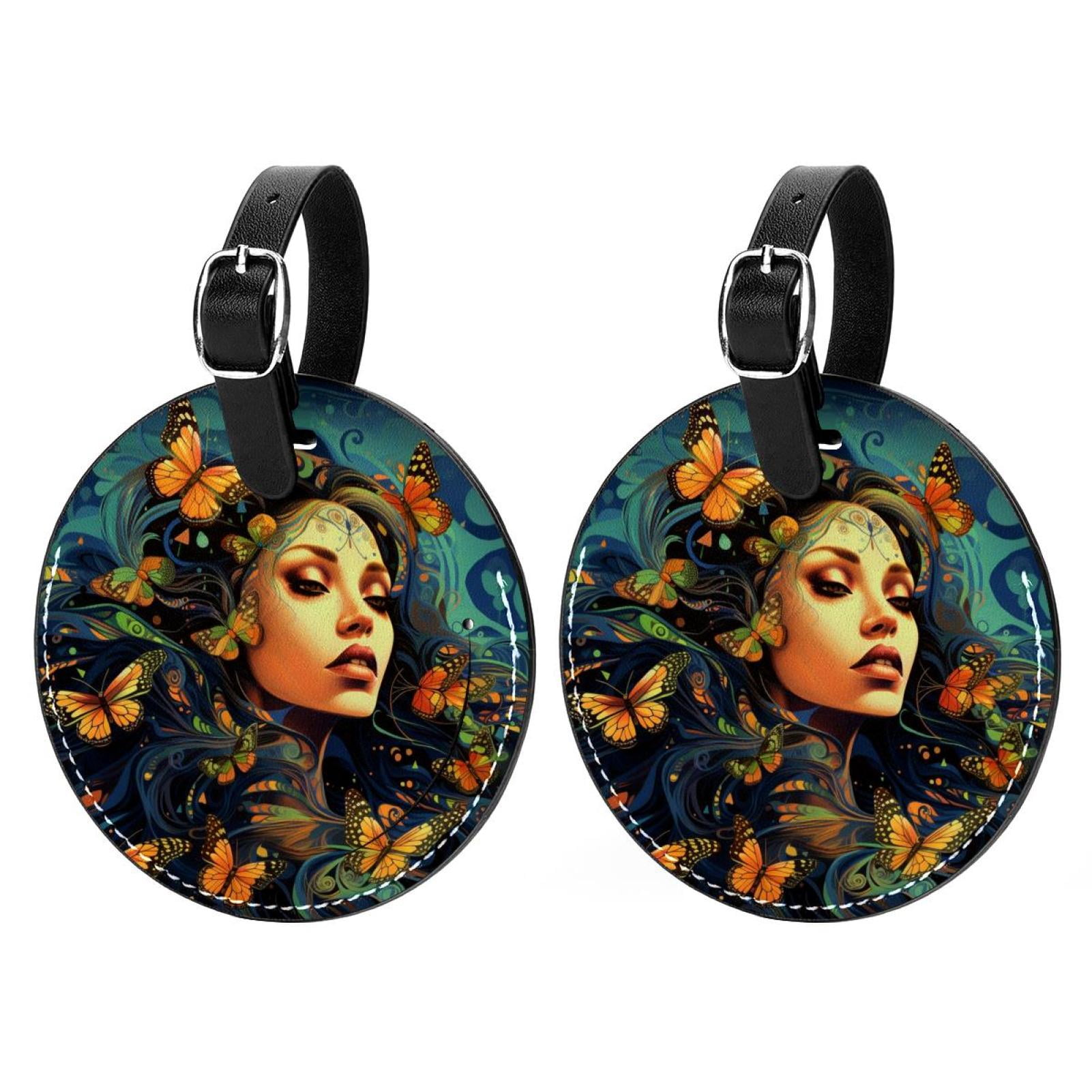 Fireflies 2Pcs PU Leather Round Luggage Tags with Privacy Cover and ...