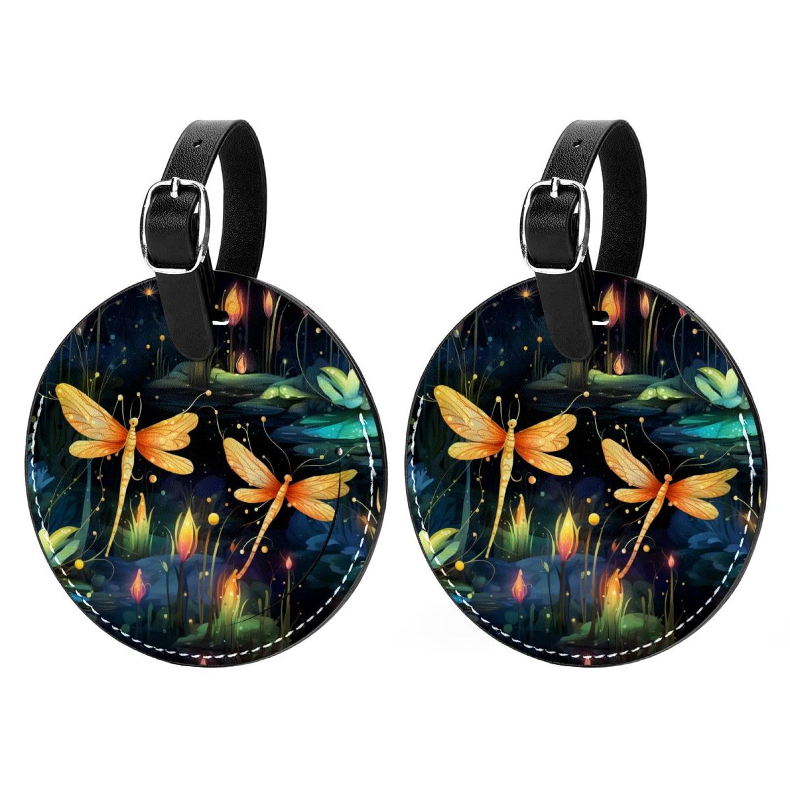 Fireflies 2Pcs PU Leather Round Luggage Tags with Privacy Cover and ...