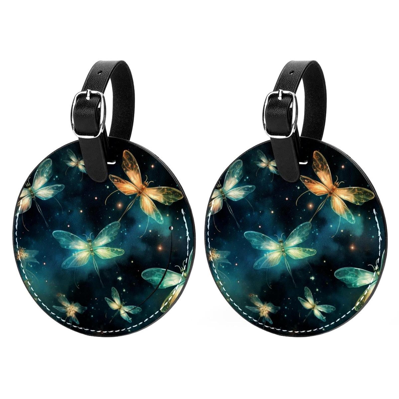 Fireflies 2Pcs PU Leather Round Luggage Tags with Privacy Cover and ...