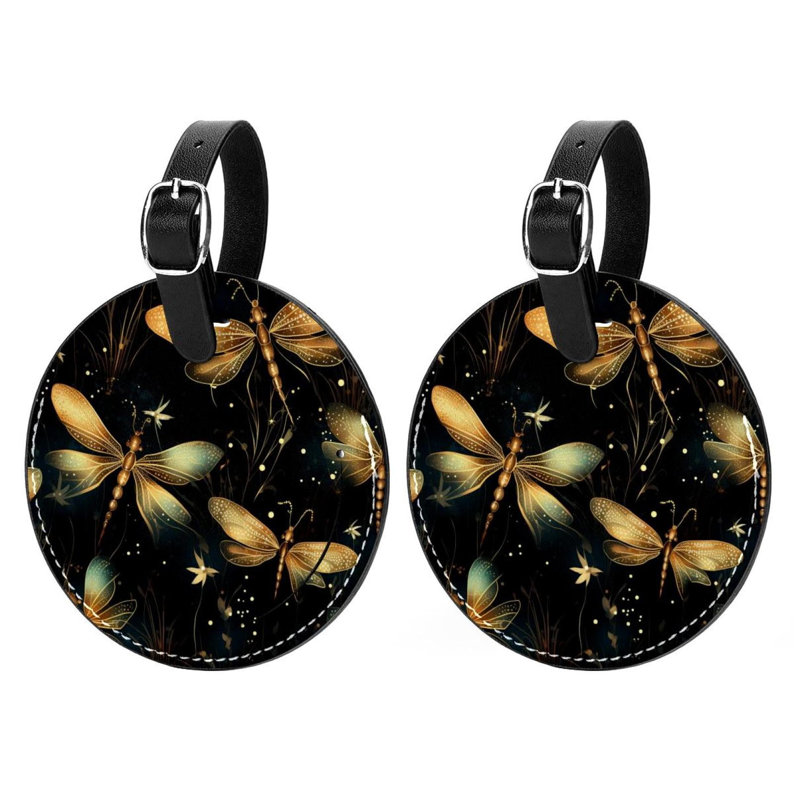 Fireflies 2Pcs PU Leather Round Luggage Tags with Privacy Cover and ...