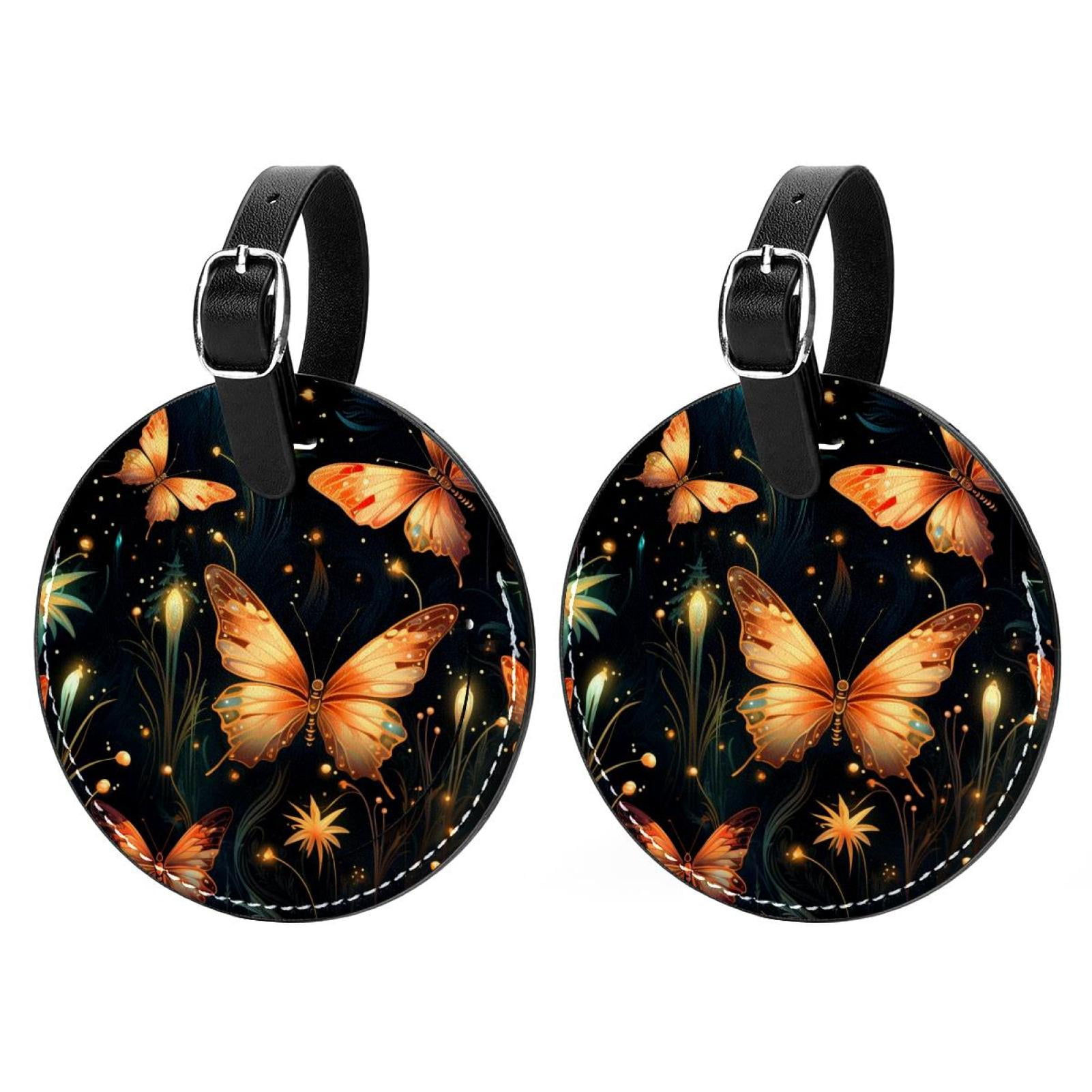 Fireflies 2Pcs PU Leather Round Luggage Tags with Privacy Cover and ...