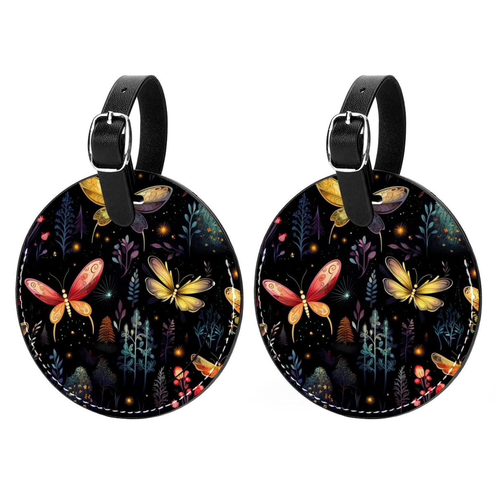Fireflies 2Pcs PU Leather Round Luggage Tags with Privacy Cover and ...