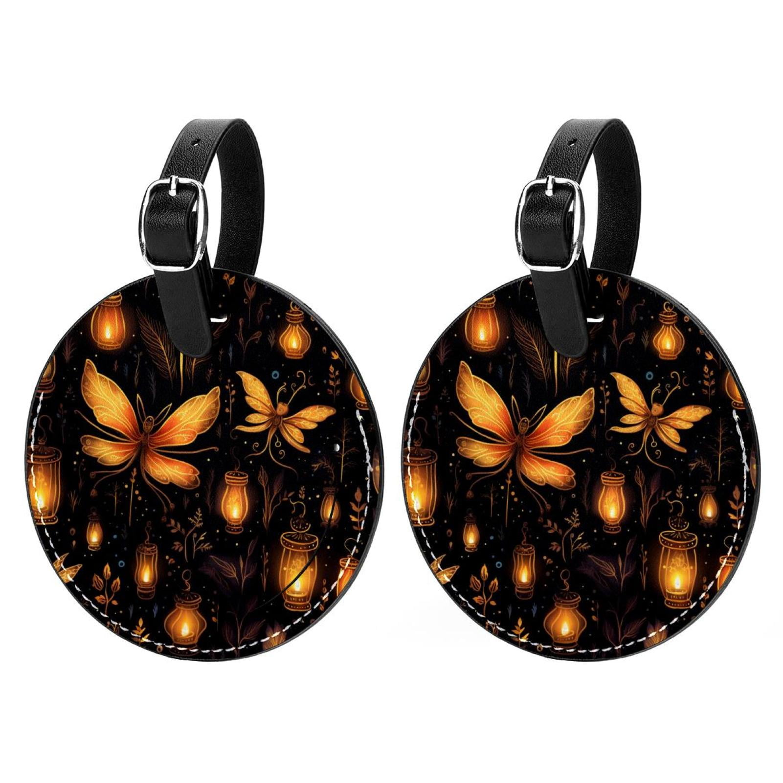 Fireflies 2Pcs PU Leather Round Luggage Tags with Privacy Cover and ...