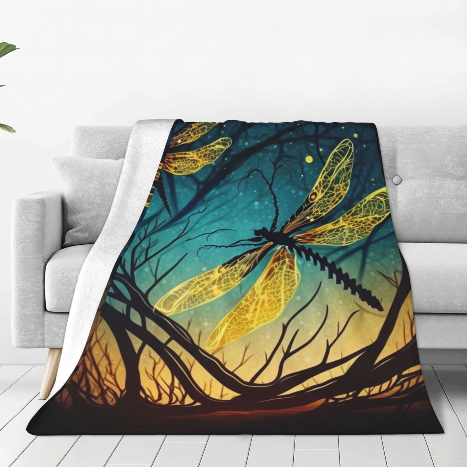 Fireflies Art Dragonfly Dance Throw Blanket Super Soft Lightweight Cozy ...