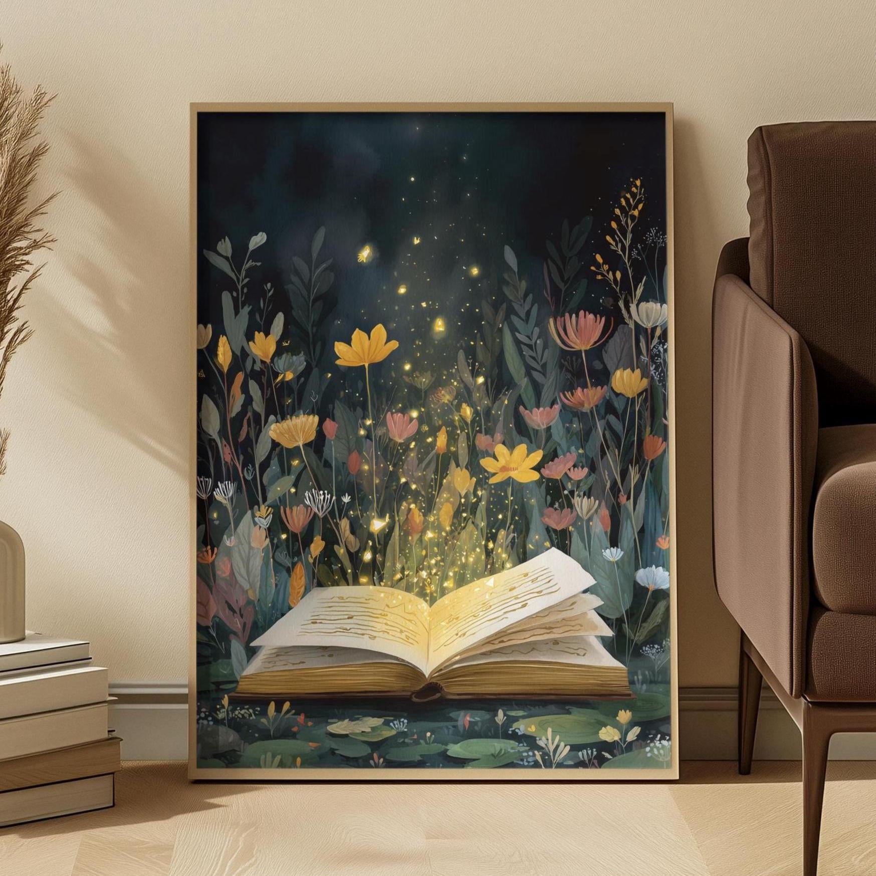 Fireflies Book Art Print Enchanted Reading Nook Fantasy Illustration ...