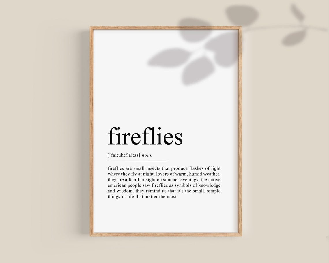 Fireflies Definition Poster, Firefly Wall Art, Summer Posters, Camping ...