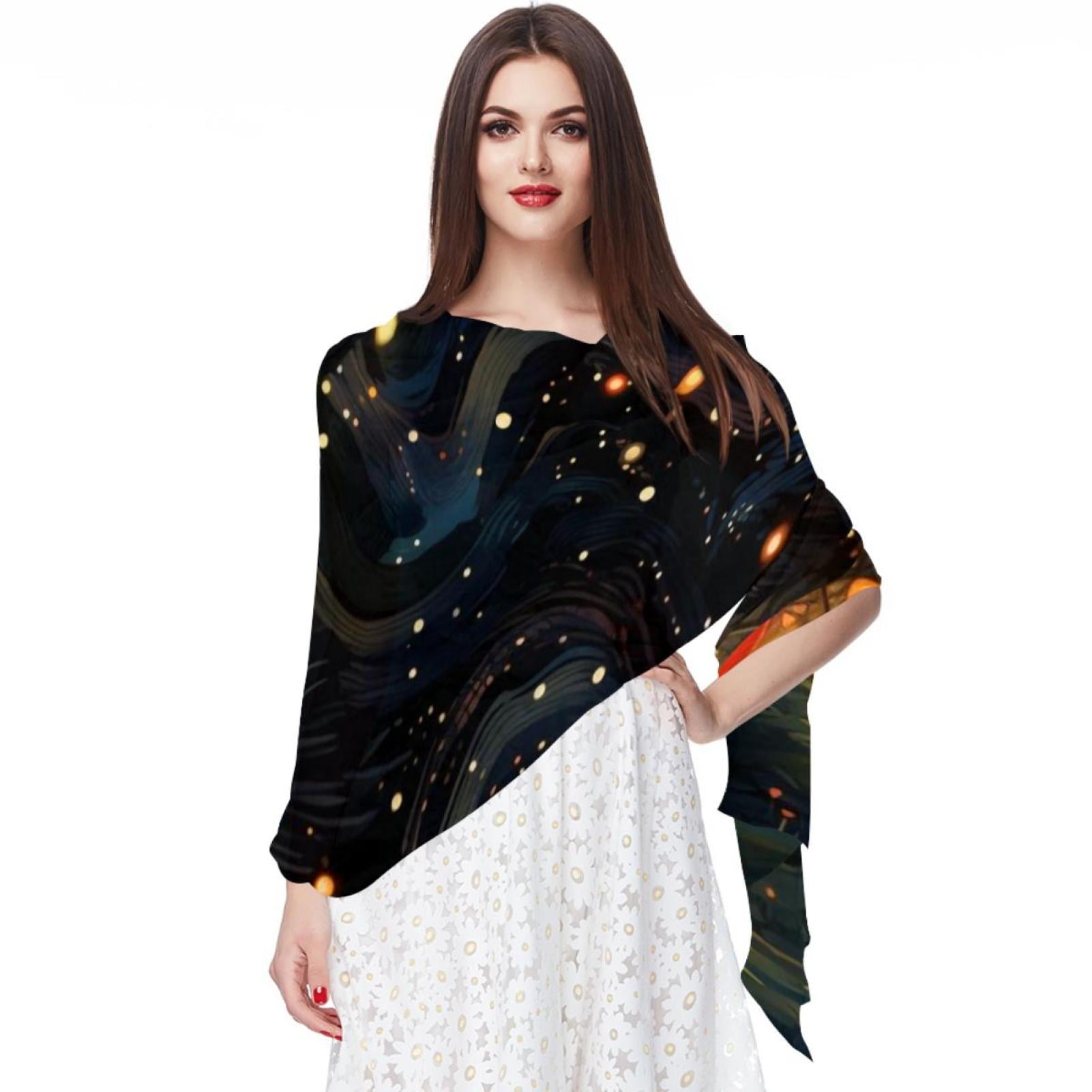 Fireflies Elegant Chiffon Silk Scarf for Women | Translucent, Light ...