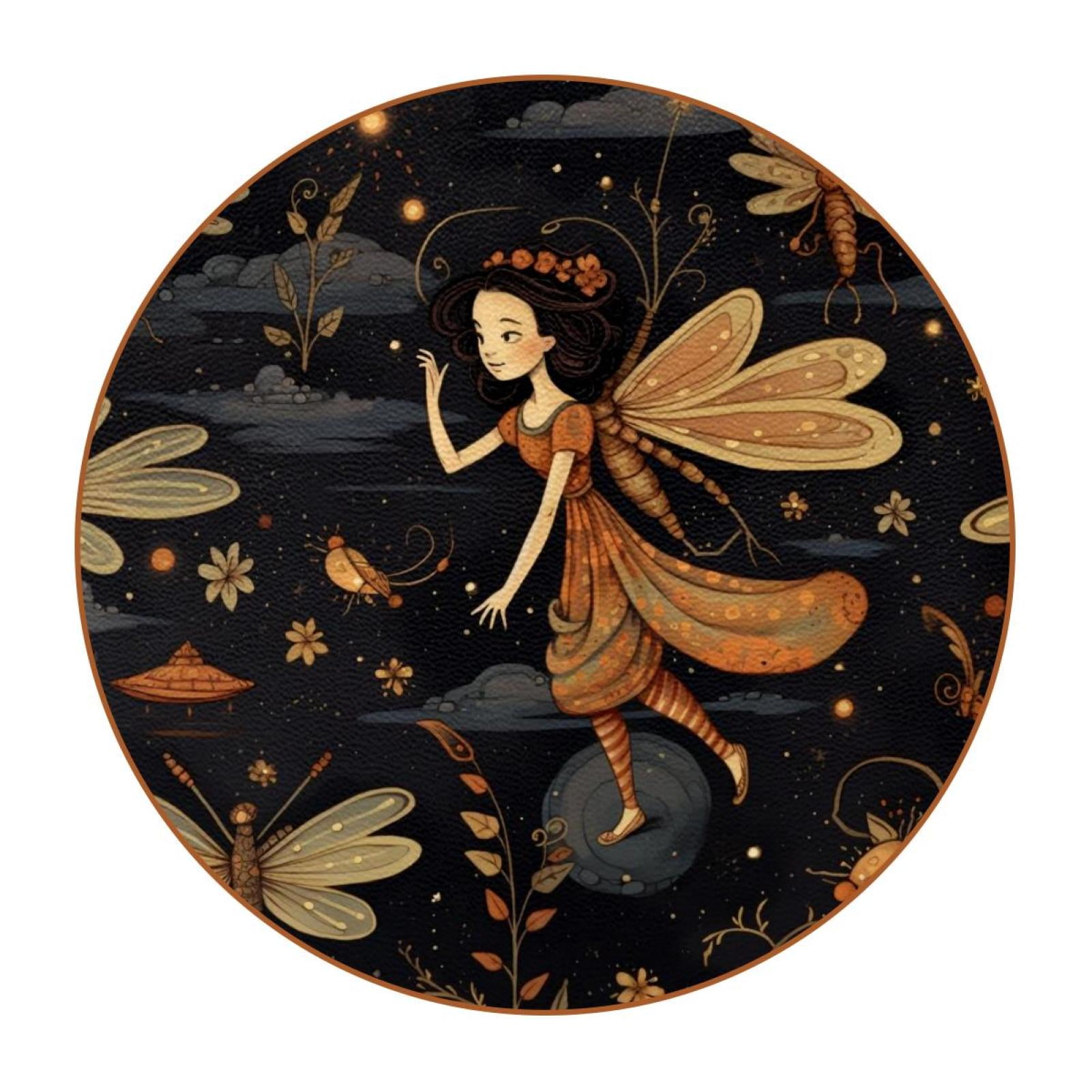 Fireflies Set of 6 Round Microfiber Leather Coasters, 11x11 cm/4.3x4.3 ...