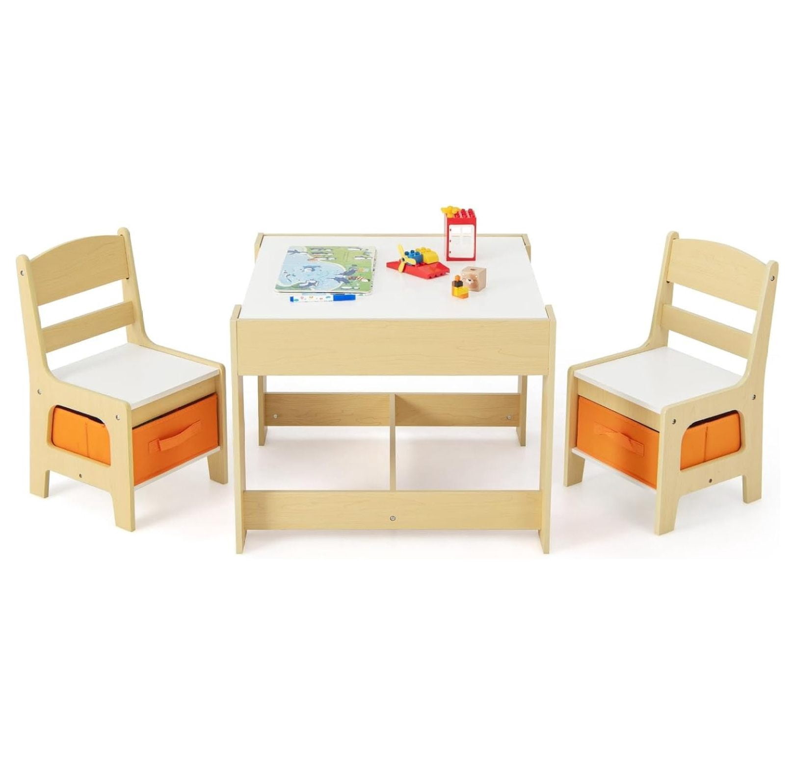 Fireflowery Kids Table and Chair Set, 3-in-1 Wooden Activity Table w ...