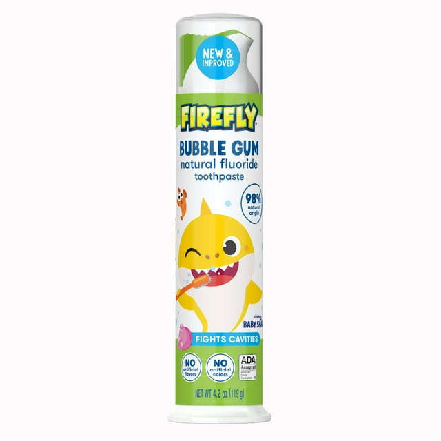 Firefly Baby Shark Natural Anticavity Fluoride Toothpaste, Bubble Gum ...