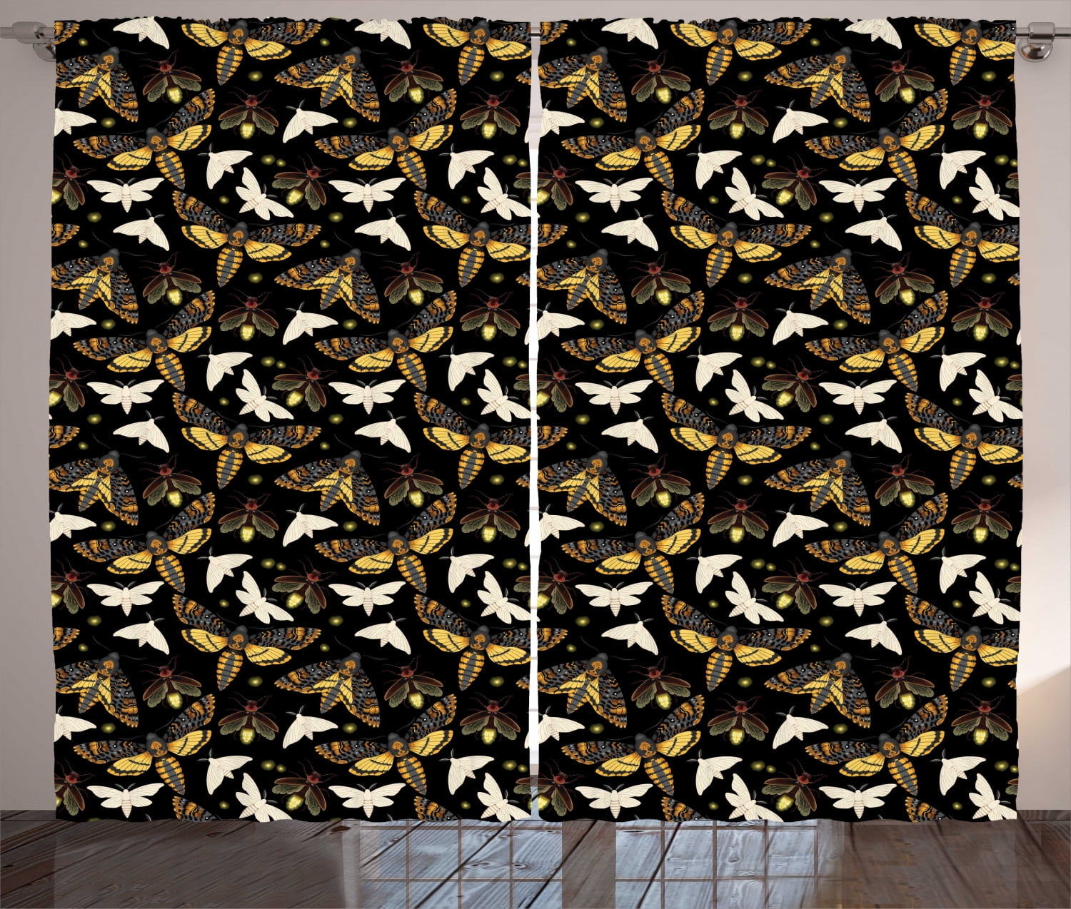 Firefly Curtains 2 Panels Set, Flying Moths Mysterious Insects of Night ...