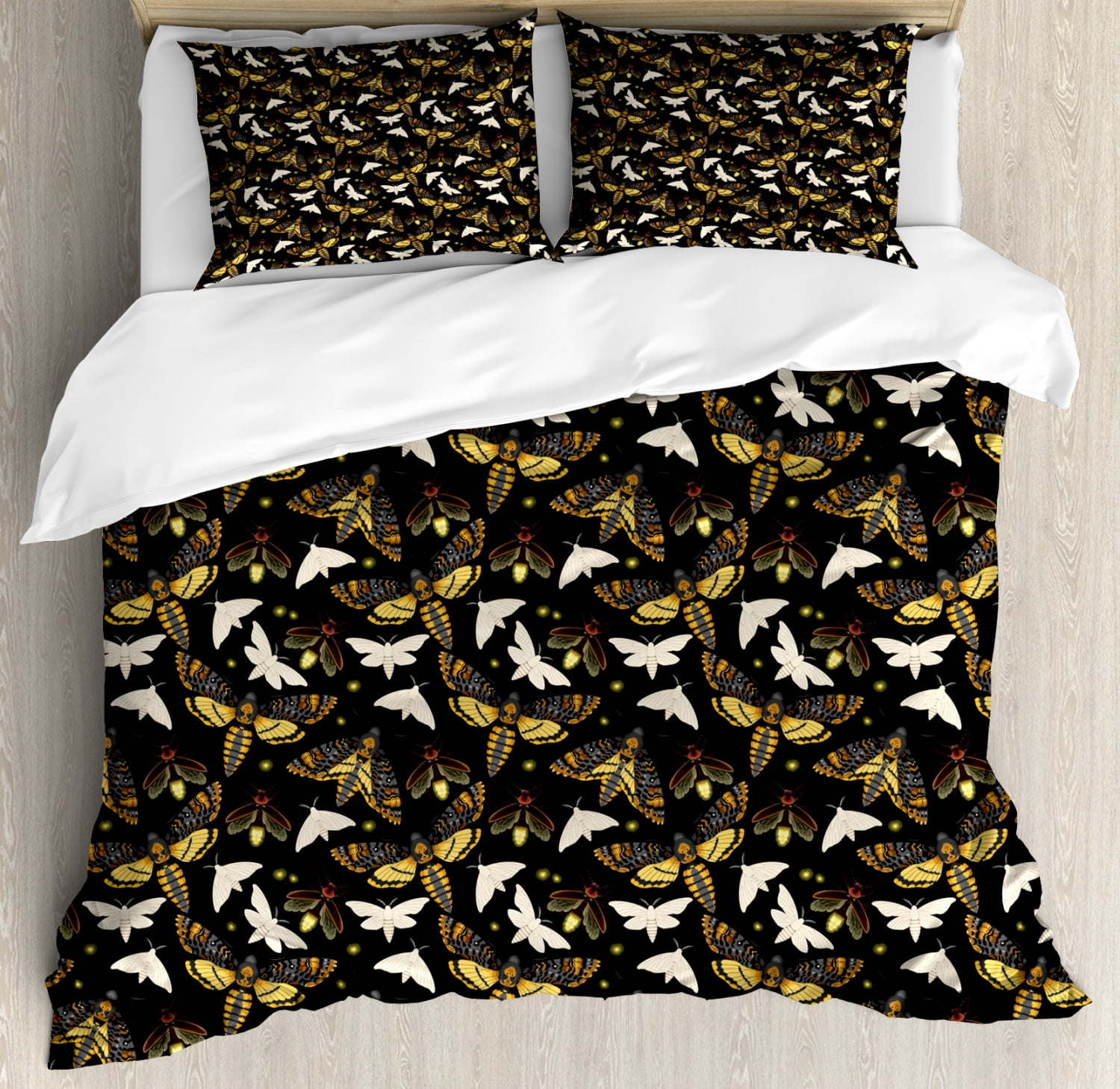 Firefly Duvet Cover Set Queen Size, Flying Moths Mysterious Insects of ...