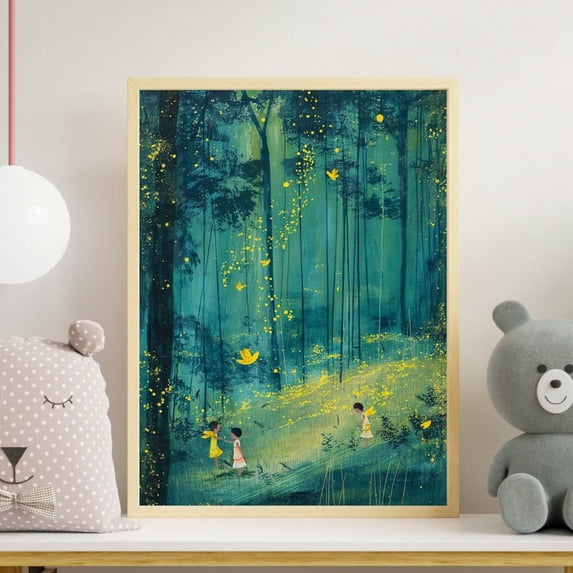 Firefly Forest Night Wall Art, Magical Woodland Nursery Decor, Unframed ...