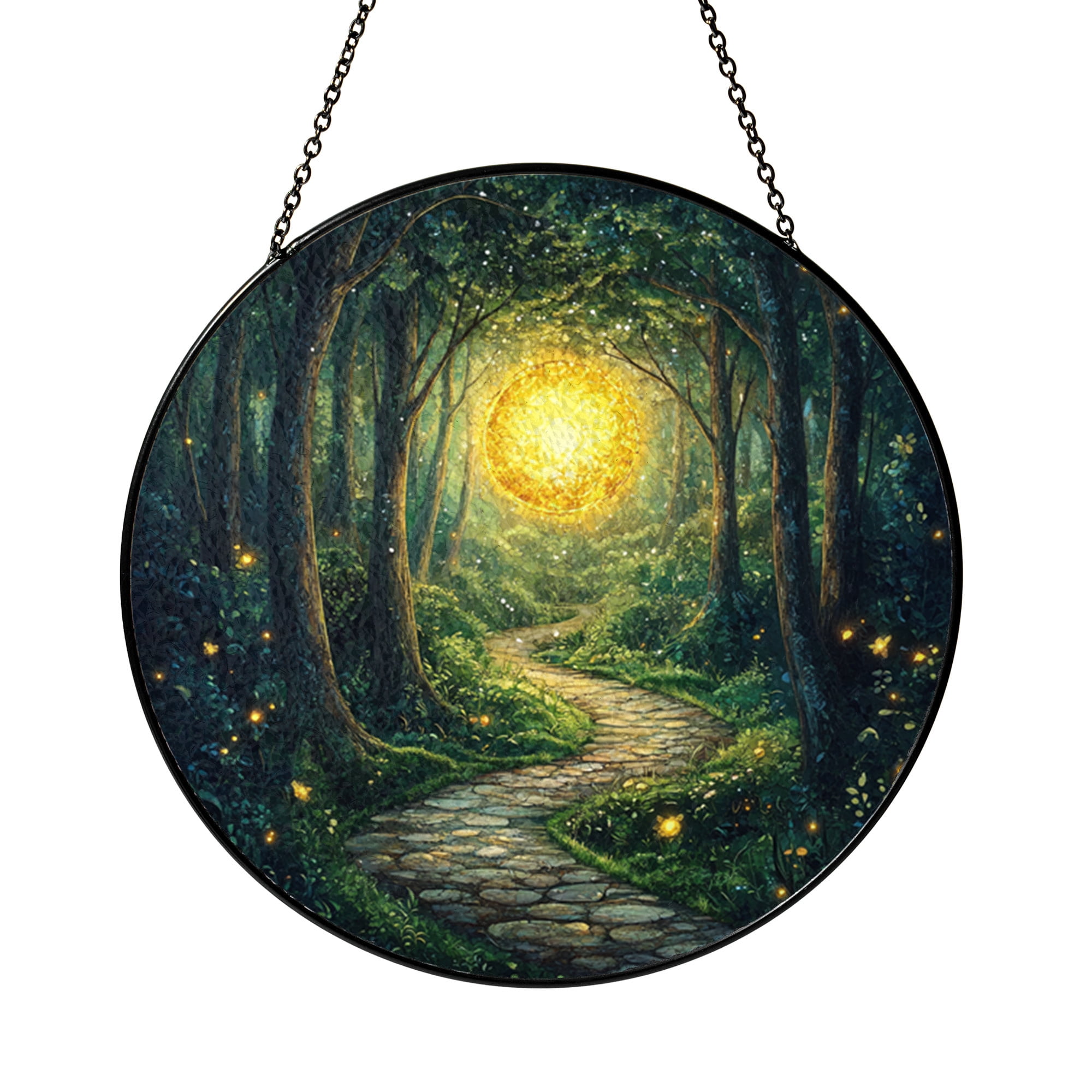 Firefly Forest Stained Glass Style Suncatcher, Fantasy Night Woodland ...