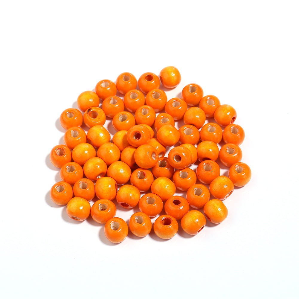 Firefly Hope 200 Pcs 10mm Round Orange Wood Beads, 10mm Large Hole ...