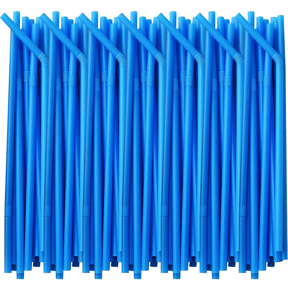 Firefly Hope 200 flexible plastic straws, Extra-Long Blue Disposable ...