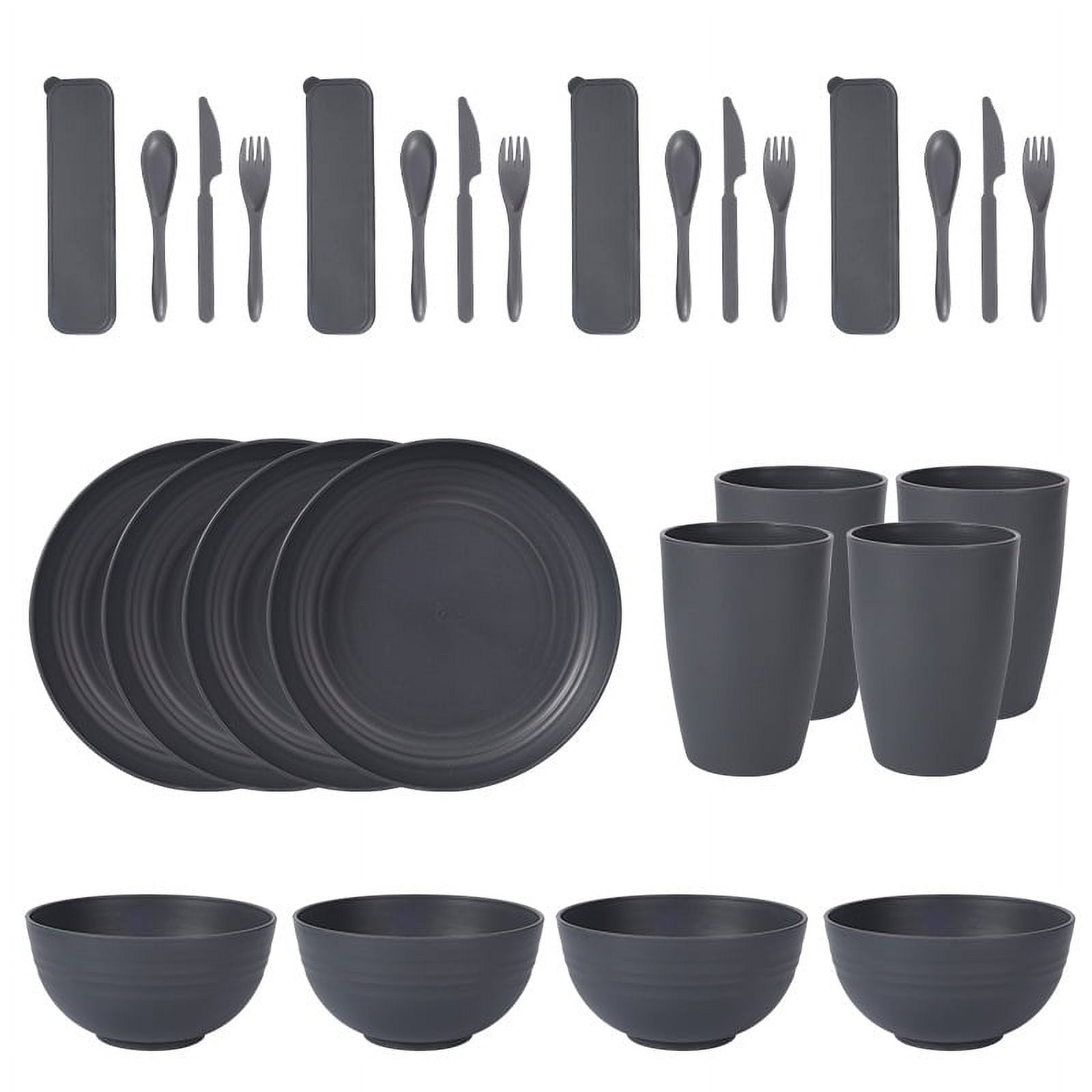 Firefly Hope 28pcs 4 Person Wheat Straw Dinnerware Set, Lightweight ...
