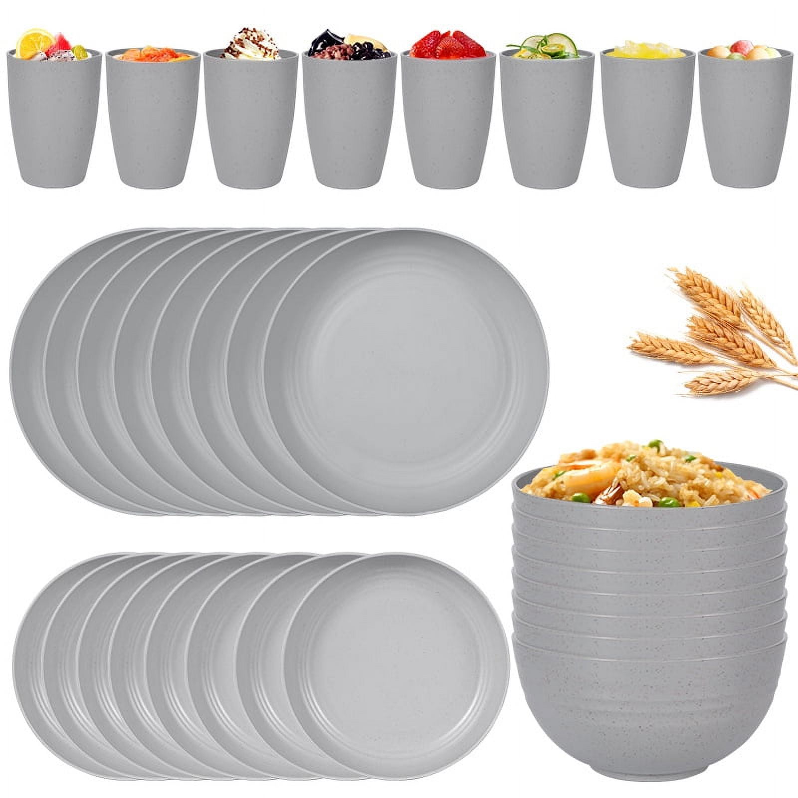 Firefly Hope 32 Piece Wheat Straw Dinnerware Set, Plates, Bowls ...