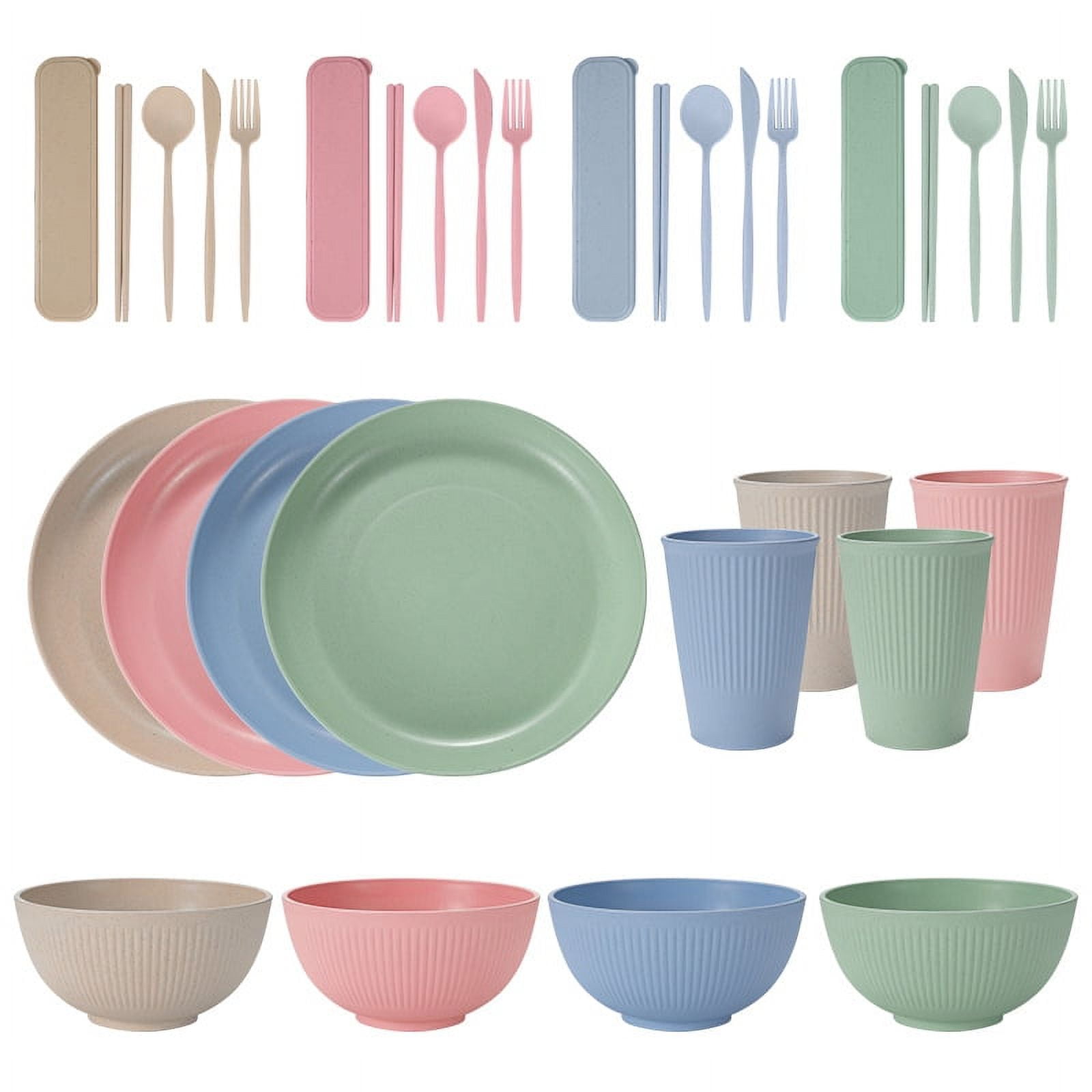 Firefly Hope 32 Piece Wheat Straw Dinnerware Set, Plates, Bowls ...