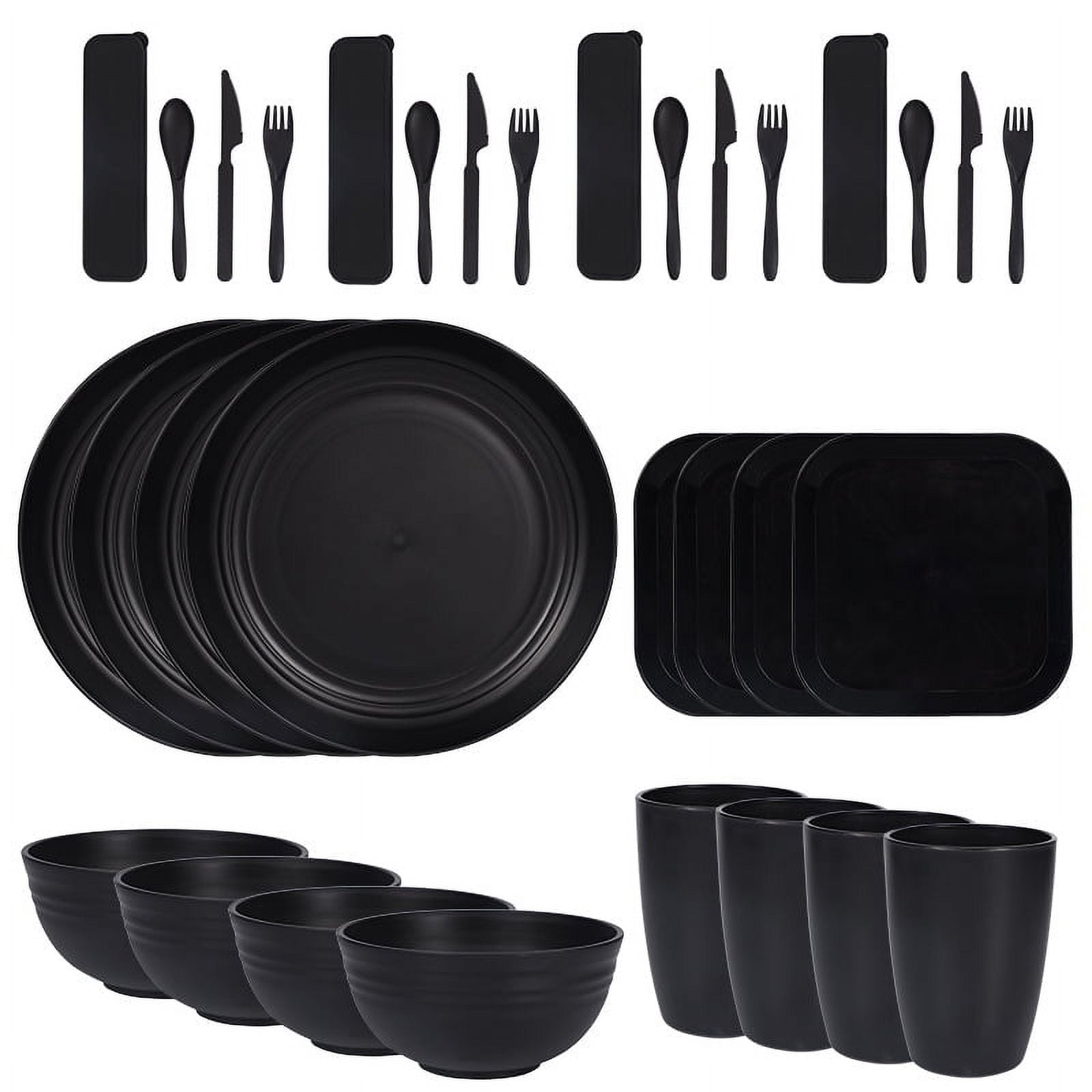 Firefly Hope 32pcs 4 Person Wheat Straw Dinnerware Set, Lightweight ...