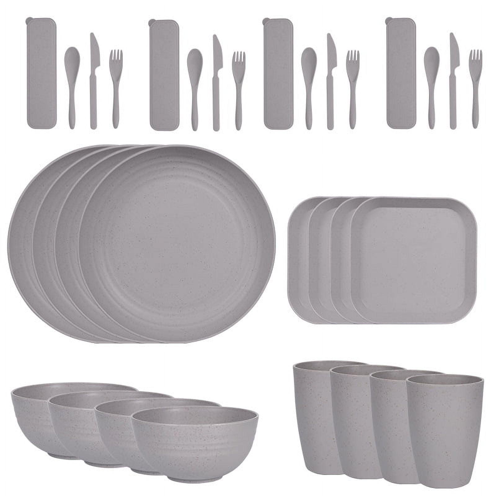 Firefly Hope 32pcs 4 Person Wheat Straw Dinnerware Set, Lightweight ...