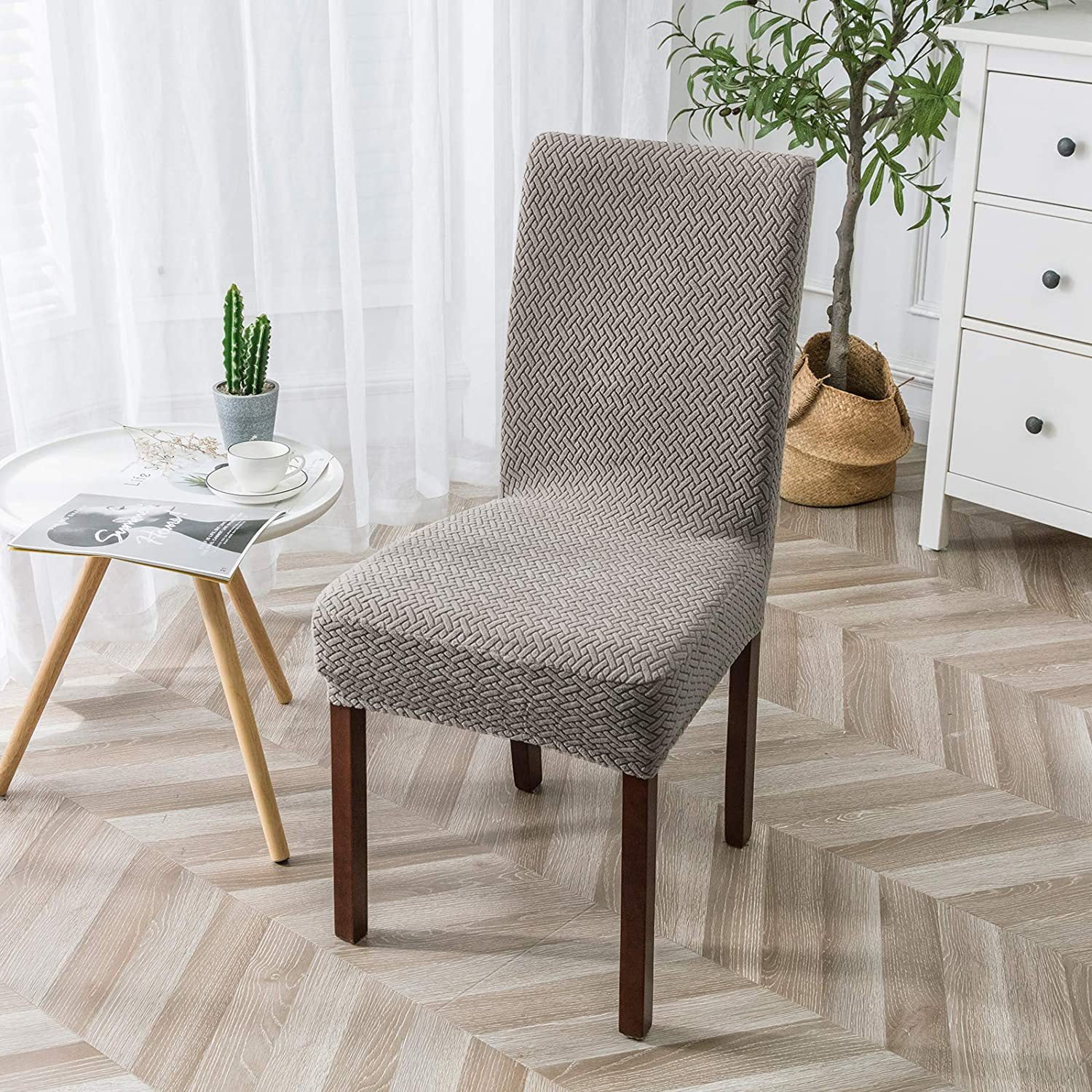 Firefly Hope 4 Pcs Gray Brown Stretch-Fit Chair Covers, One Size Fits ...