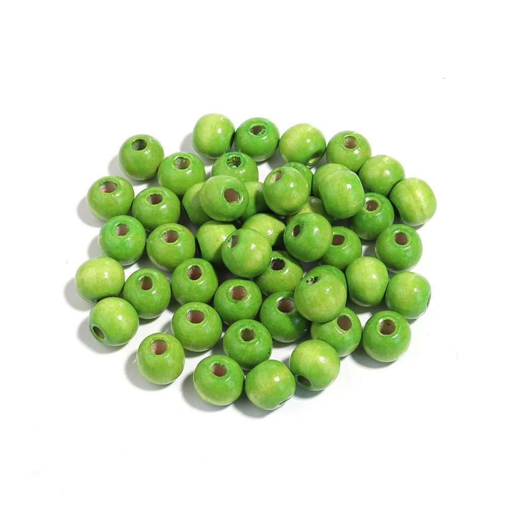 Firefly Hope 400 Pcs 8mm Round Green Wood Beads, 8mm Large Hole Craft ...