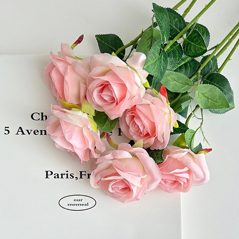 Firefly Hope 6-Pack Realistic Silk Artificial Roses with Long Stems ...