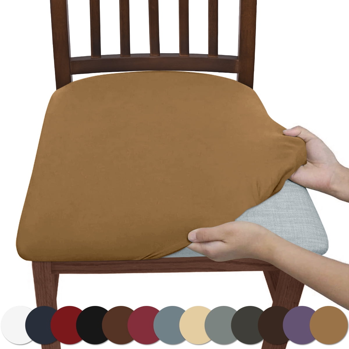 Firefly Hope 6 Pcs Khaki Stretch-Fit Square Chair Seat Covers ...