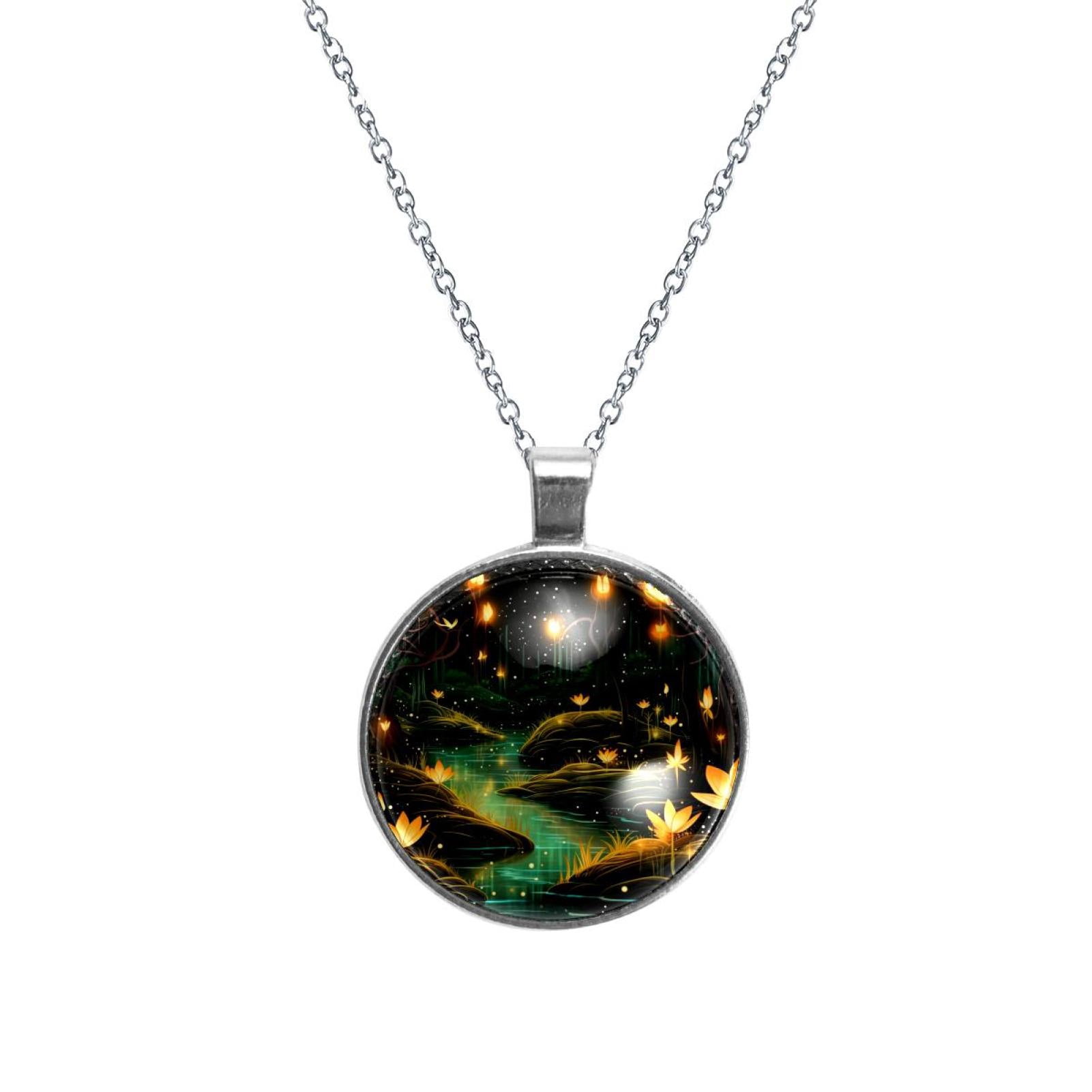 Firefly Insect Elegant Glass Design Circle Pendant Necklace Stylish ...