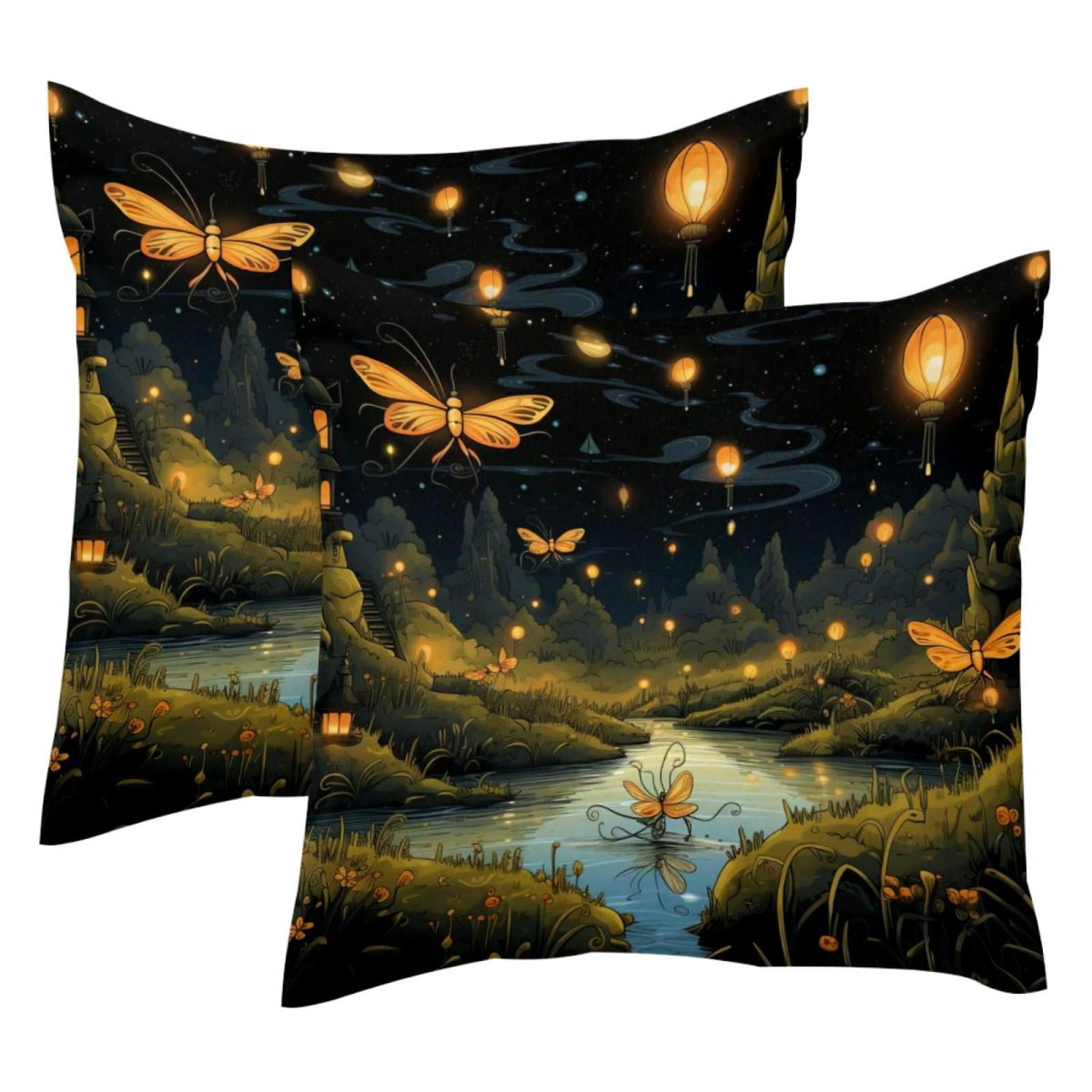 Firefly Insect Luxurious Velvet Throw Pillow Inserts 2PCS Chair Pillow ...